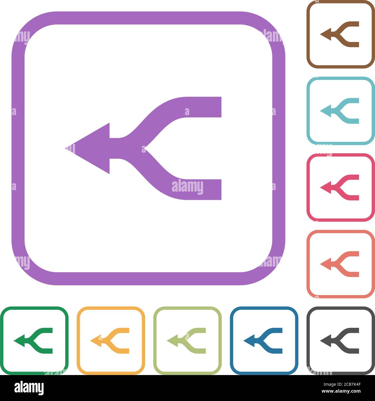 Merge Arrows Left Simple Icons In Color Rounded Square Frames On White Background Stock Vector