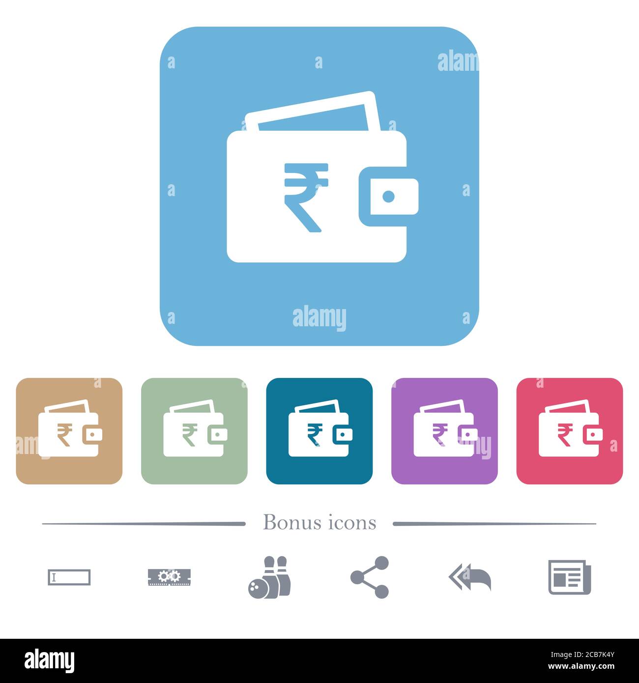 Indian Rupee wallet white flat icons on color rounded square ...