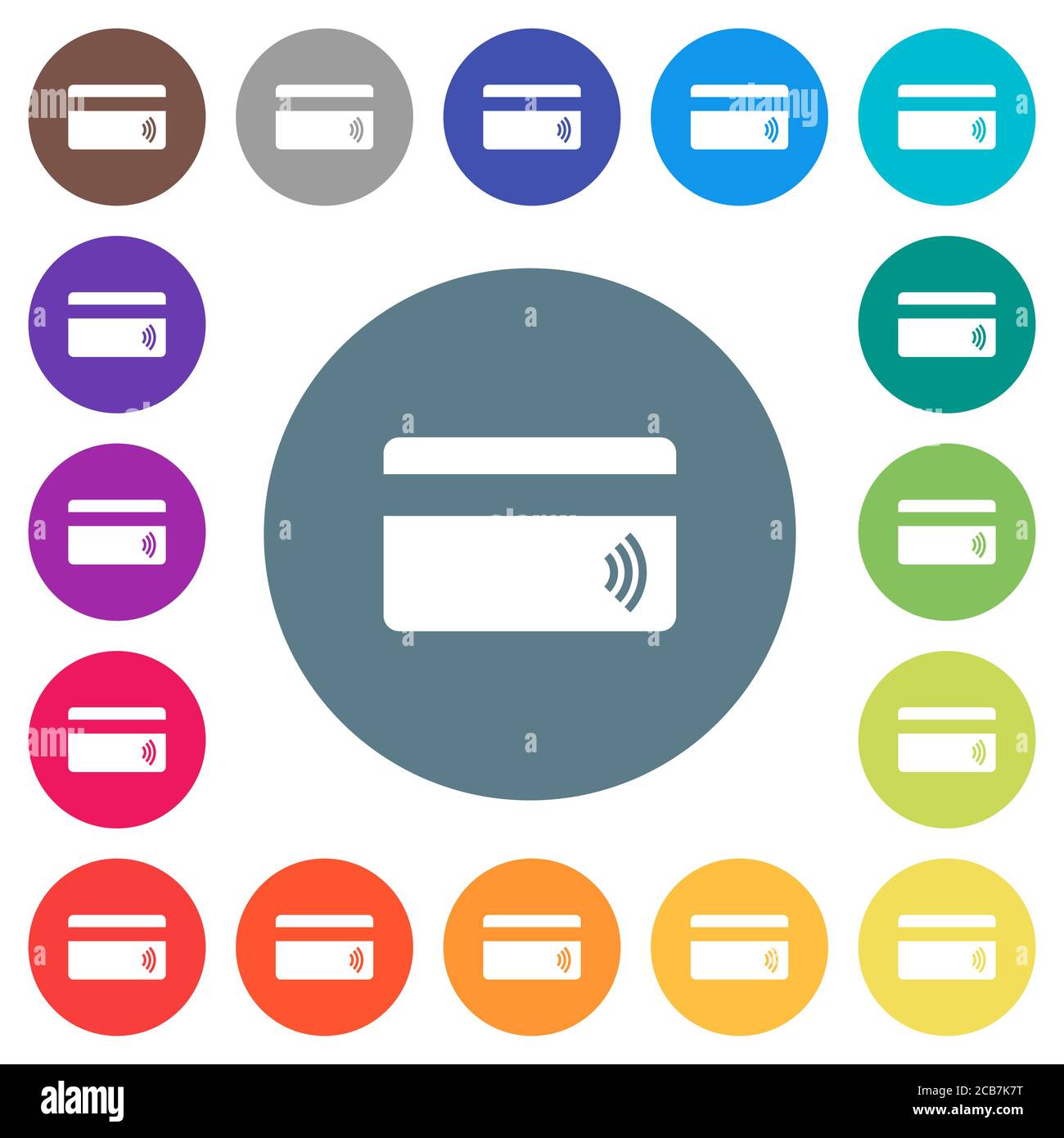 Contactless credit card flat white icons on round color backgrounds. 17 ...