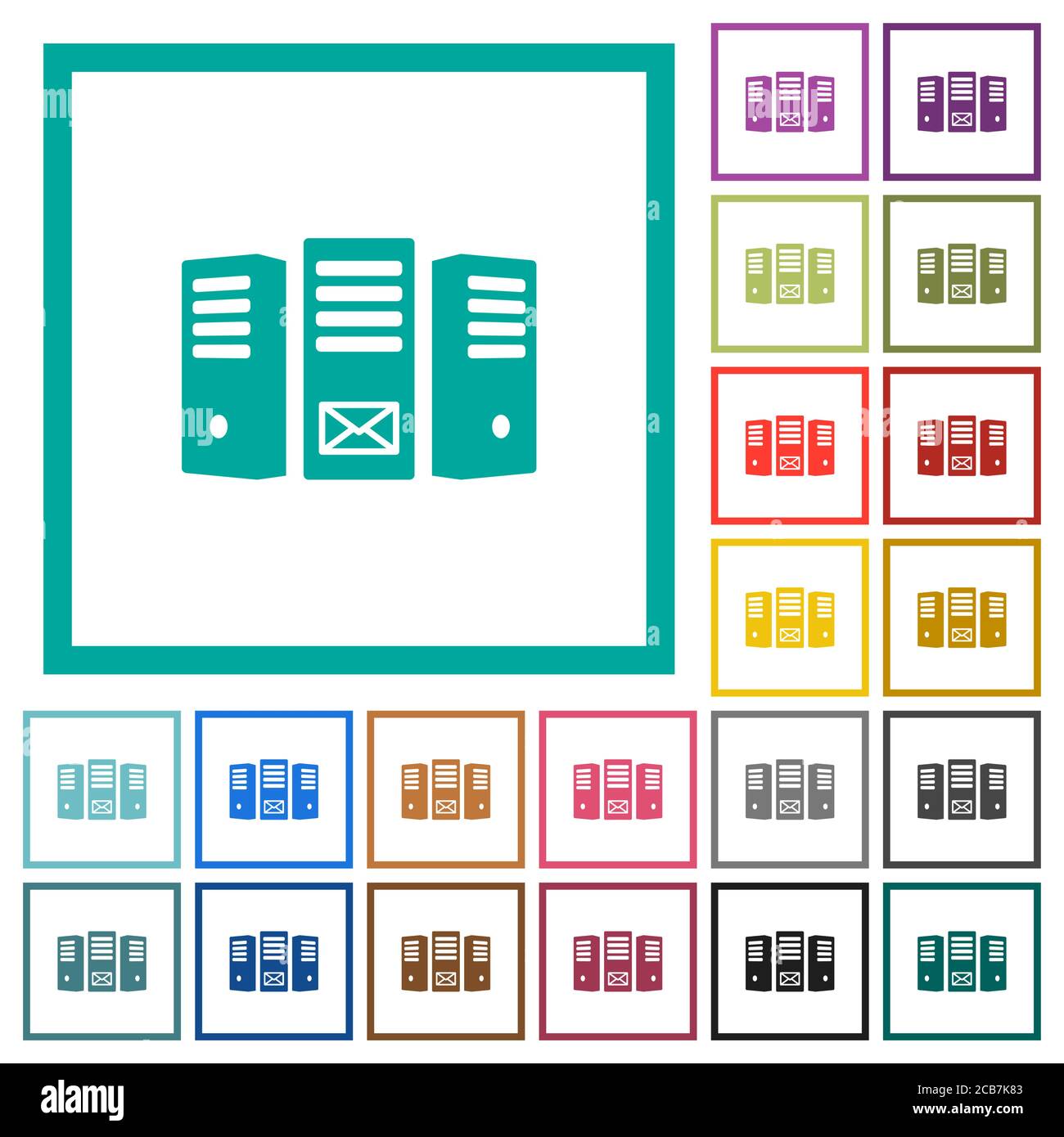 Mail server flat color icons with quadrant frames on white background ...