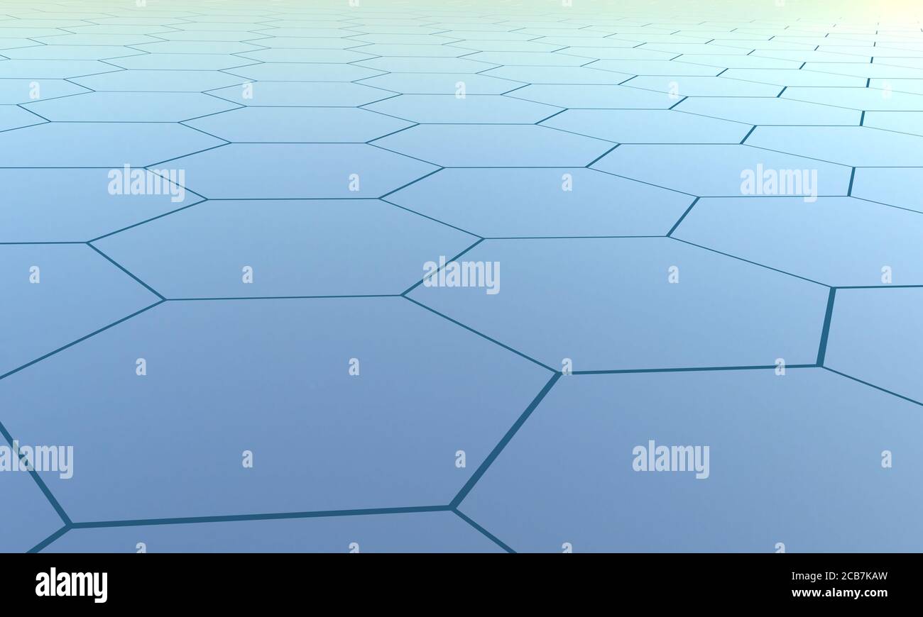 Perspective grid hexagonal surface. Geometry pattern. Abstract blue ...