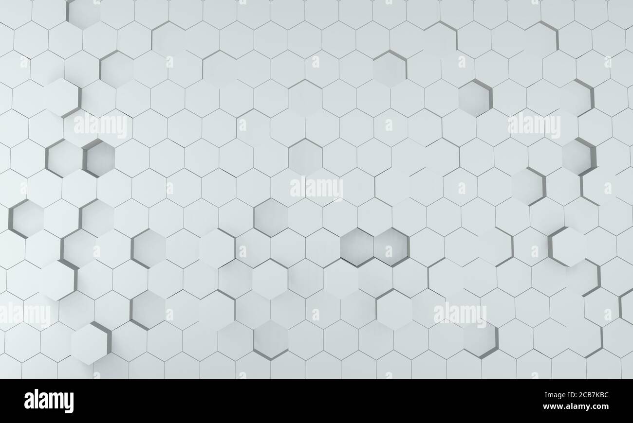 Hexagonal grid surface. Geometry pattern. Abstract white hexagon background. 3D rendering image ...