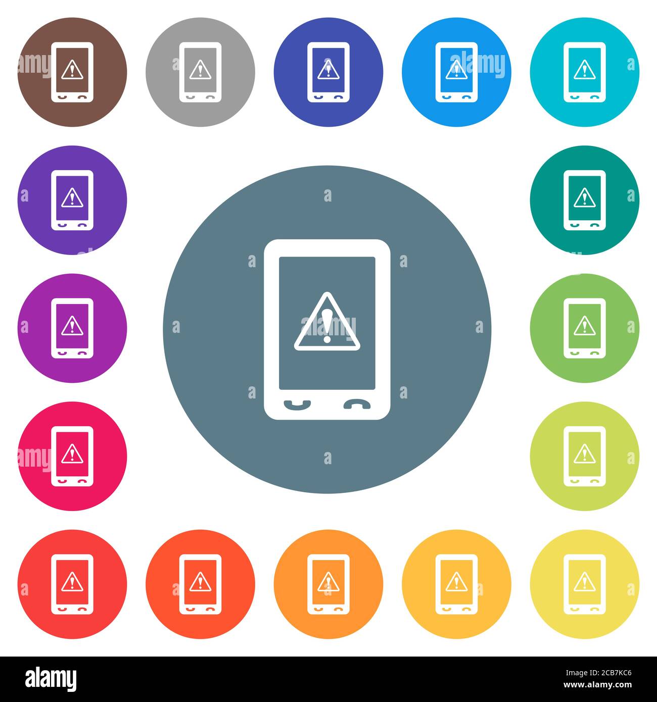 Mobile warning flat white icons on round color backgrounds. 17 ...