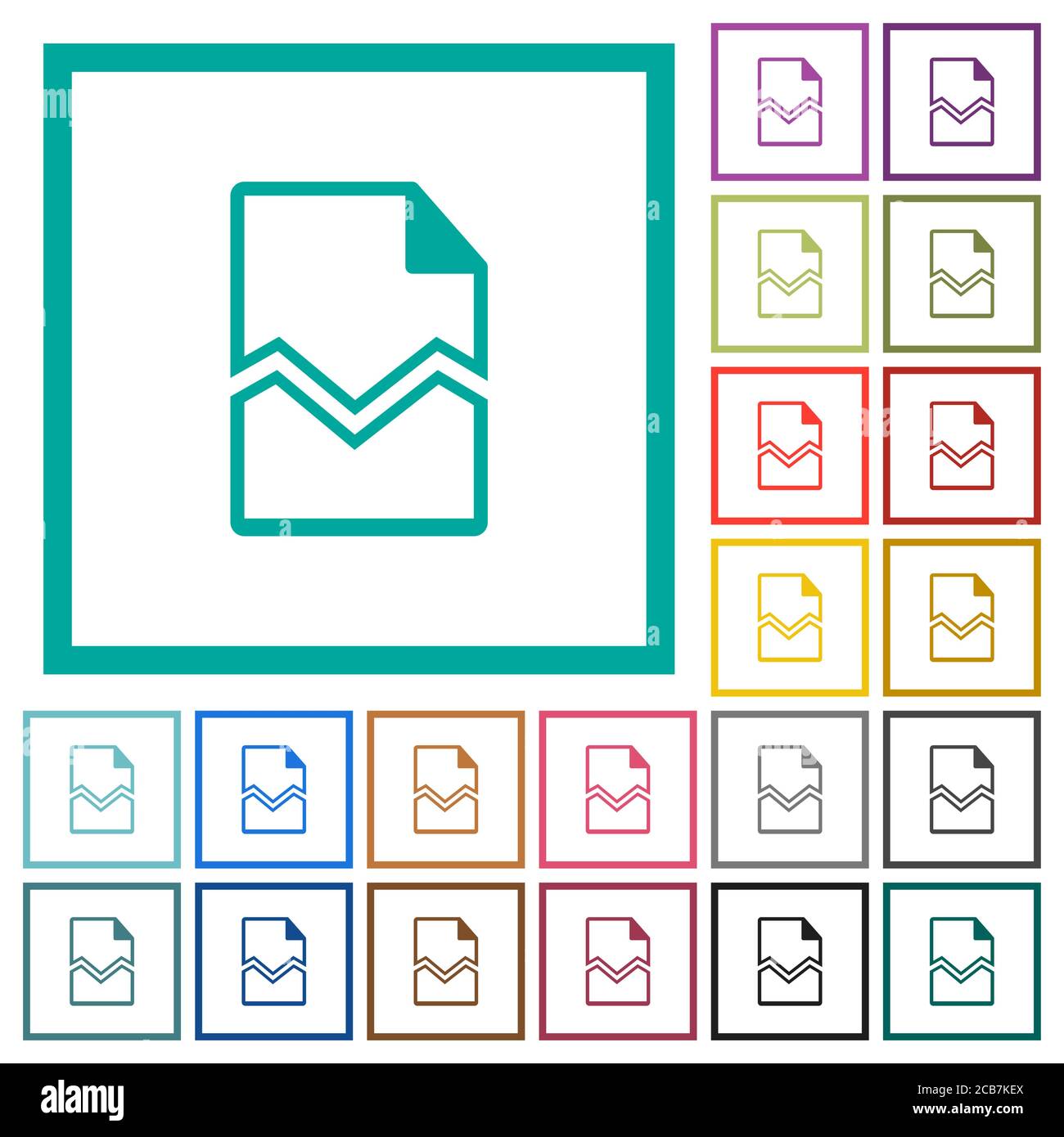 Broken page flat color icons with quadrant frames on white background ...