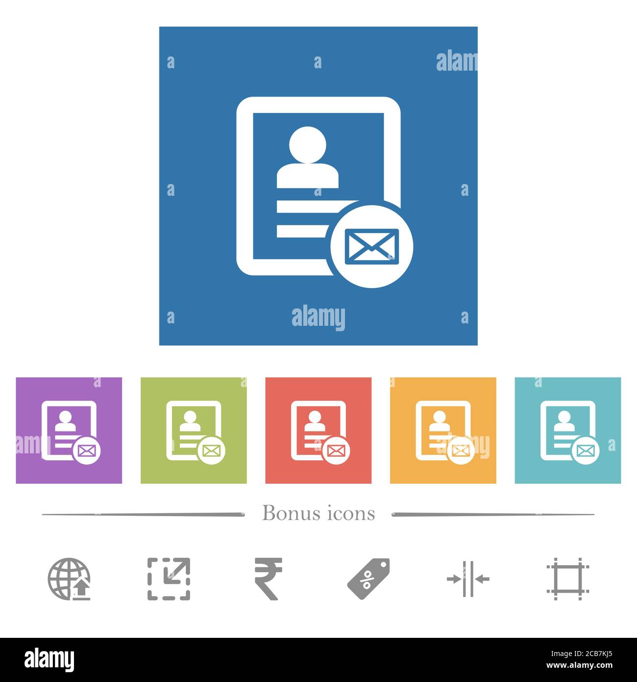 Contact message flat white icons in square backgrounds. 6 bonus icons ...