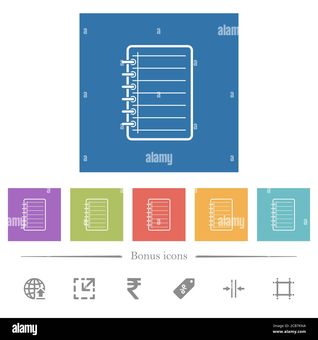 Notepad flat white icons in square backgrounds. 6 bonus icons included ...