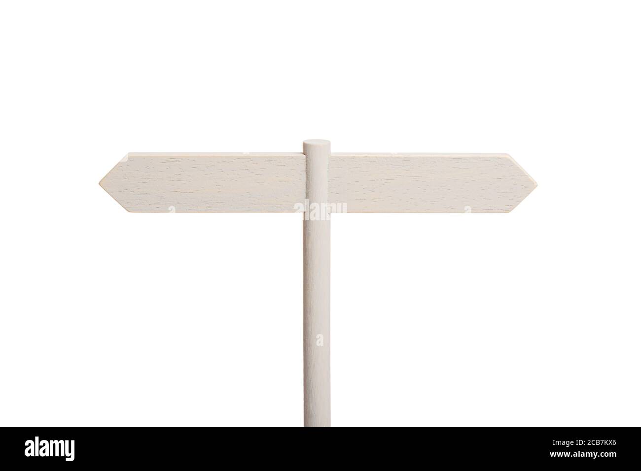 White Wooden sign post with two blank boards pointing in different ...