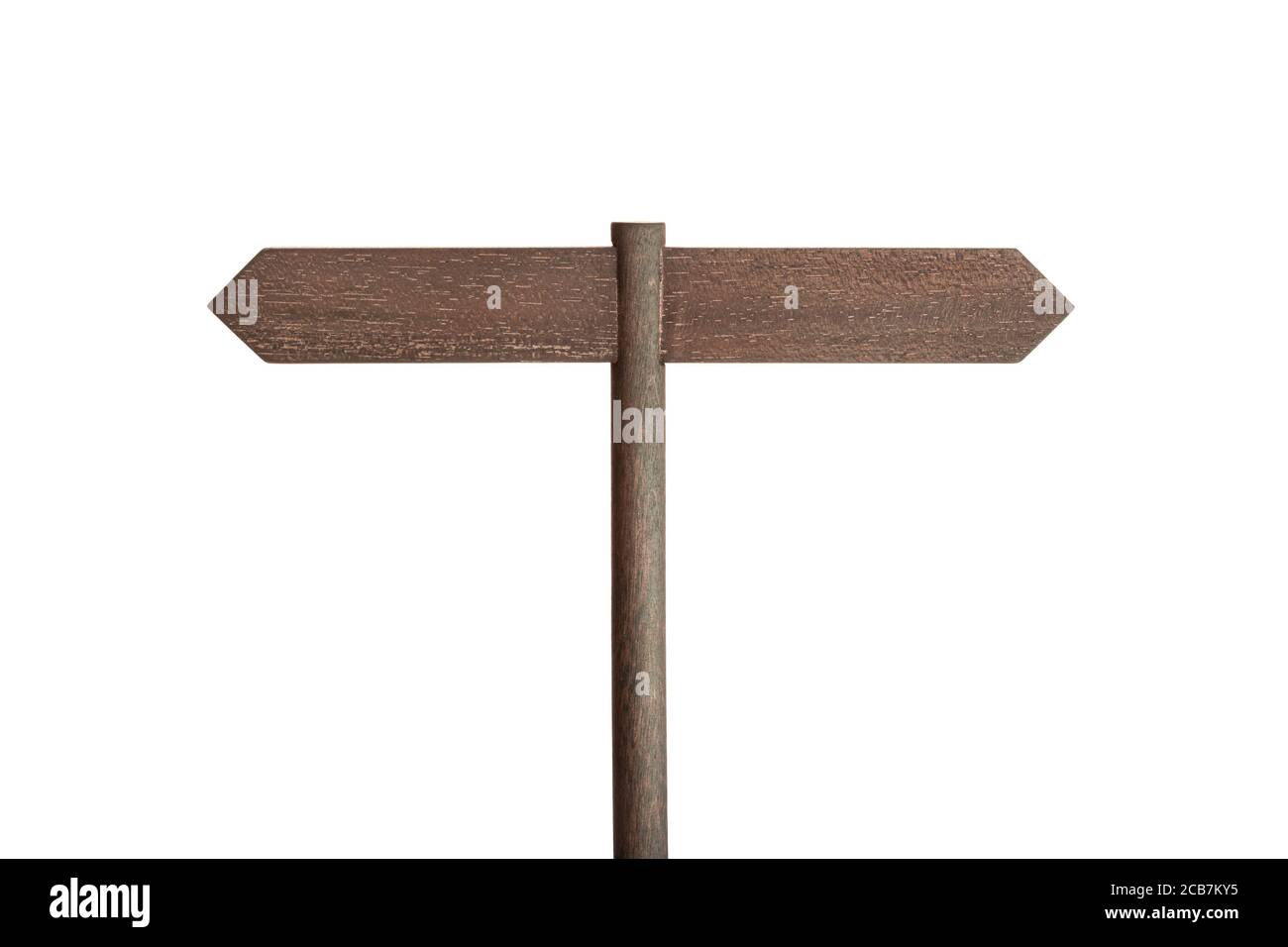 Wooden sign post with two blank boards pointing in different directions ...