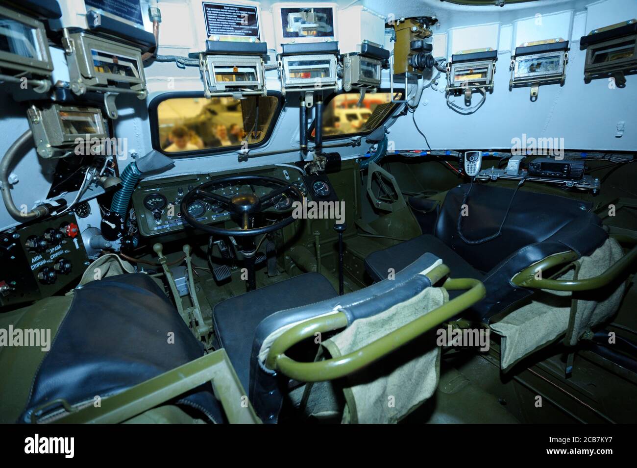 Driver-mechanic cabin of Ukrainian combat reconnaissance vehicle BRDM 2 ...