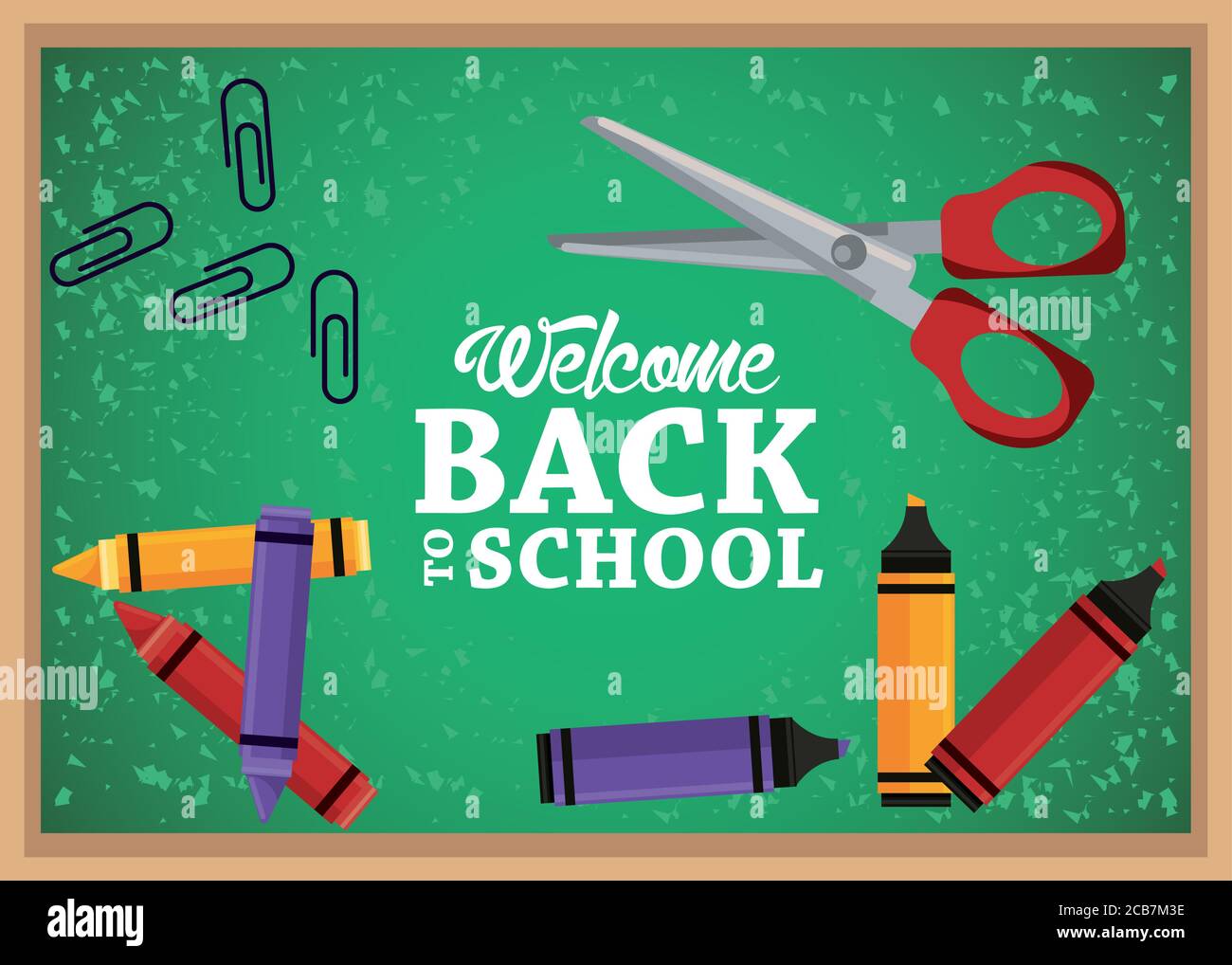 back to school poster with chalkboard and scissors vector illustration ...