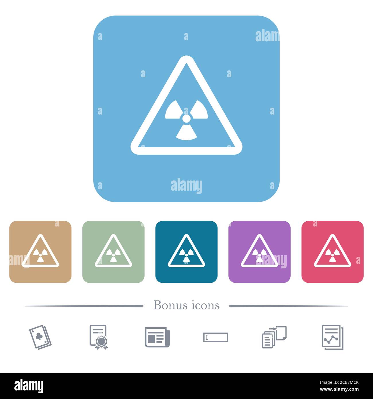 Nuclear warning white flat icons on color rounded square backgrounds. 6 ...