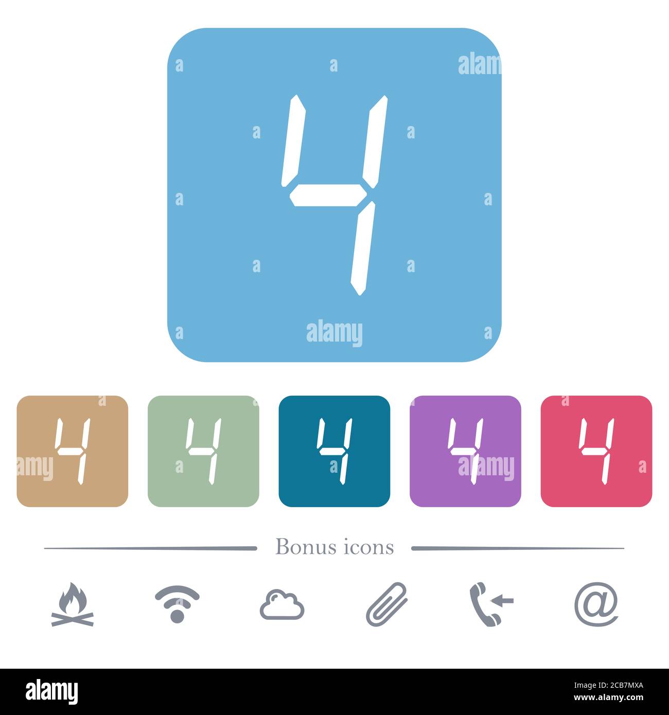 digital number four of seven segment type white flat icons on color ...