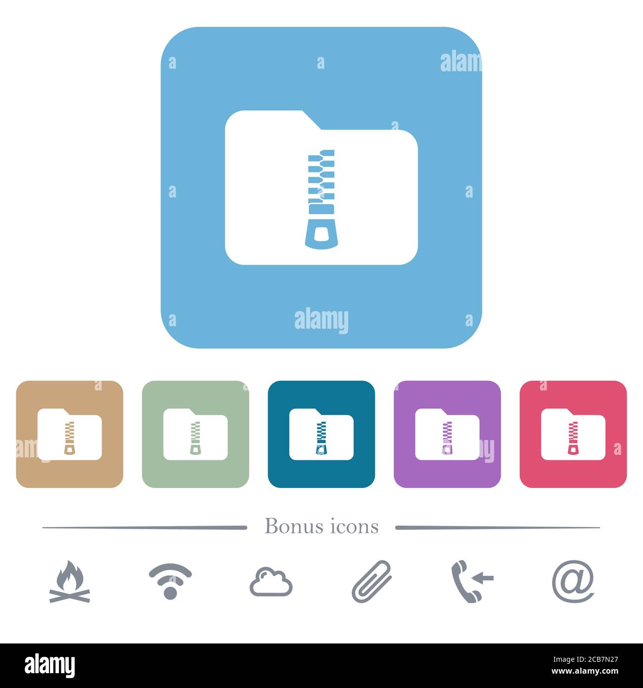 Compressed folder white flat icons on color rounded square backgrounds ...
