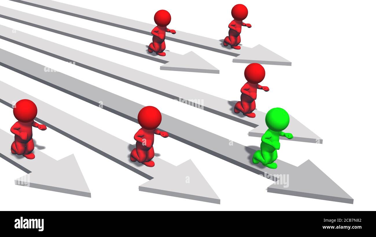 Index arrows in different color and stylized running 3D people overside ...