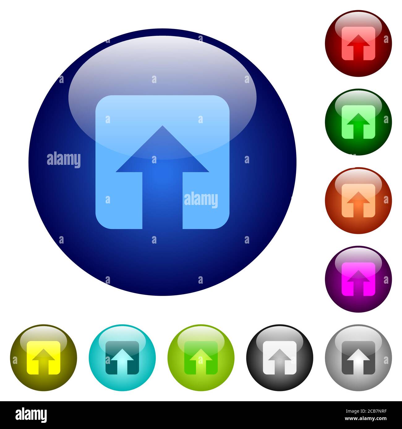 Upload icons on round glass buttons in multiple colors. Arranged layer ...