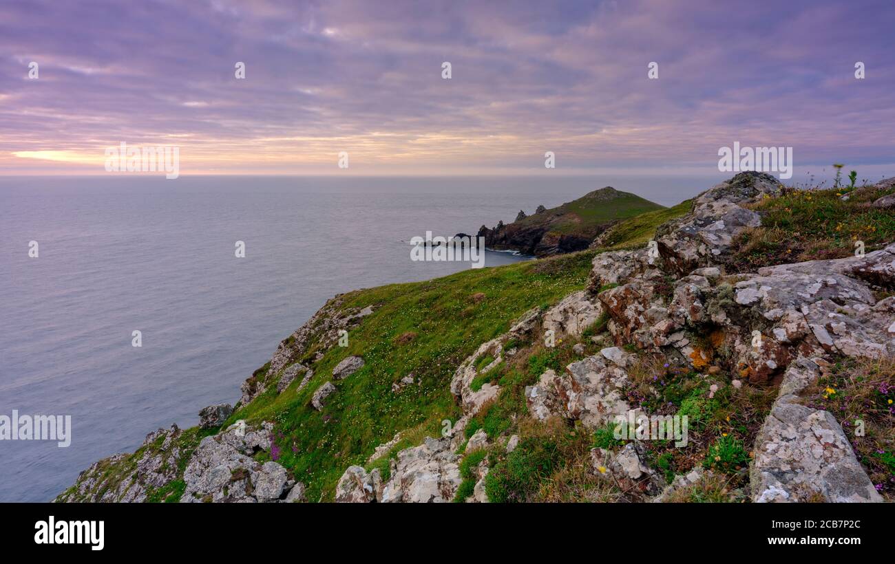 Pentire, UK - July 17, 2020: Summer sunset over Pentire Head and The ...