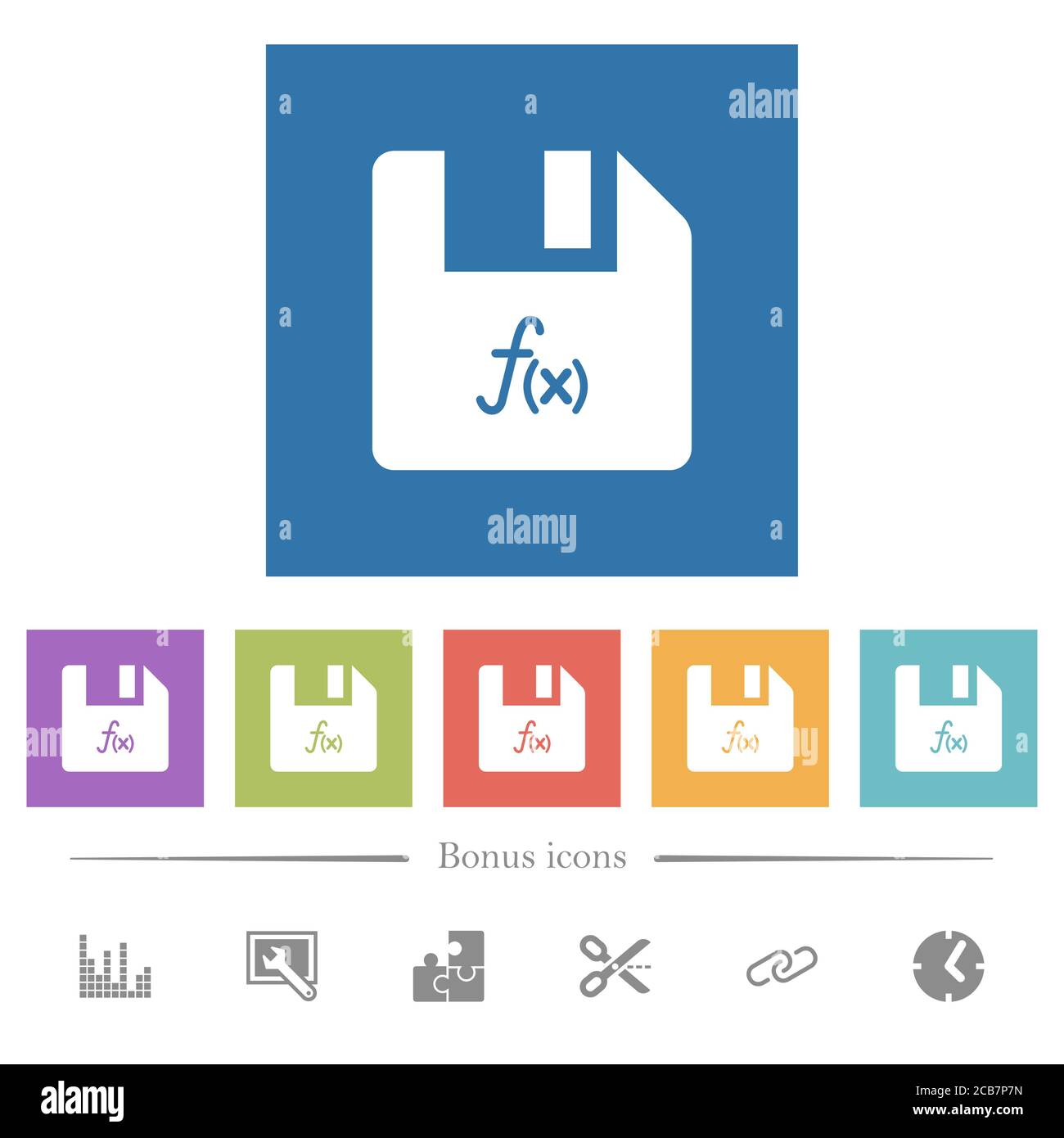 File functions flat white icons in square backgrounds. 6 bonus icons ...