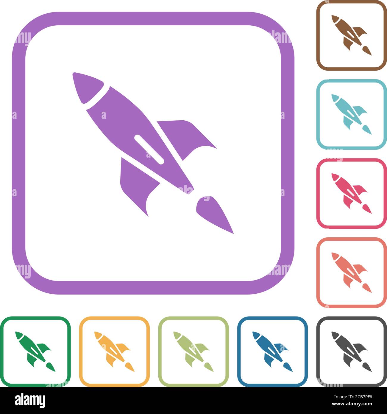 Rocket simple icons in color rounded square frames on white background ...
