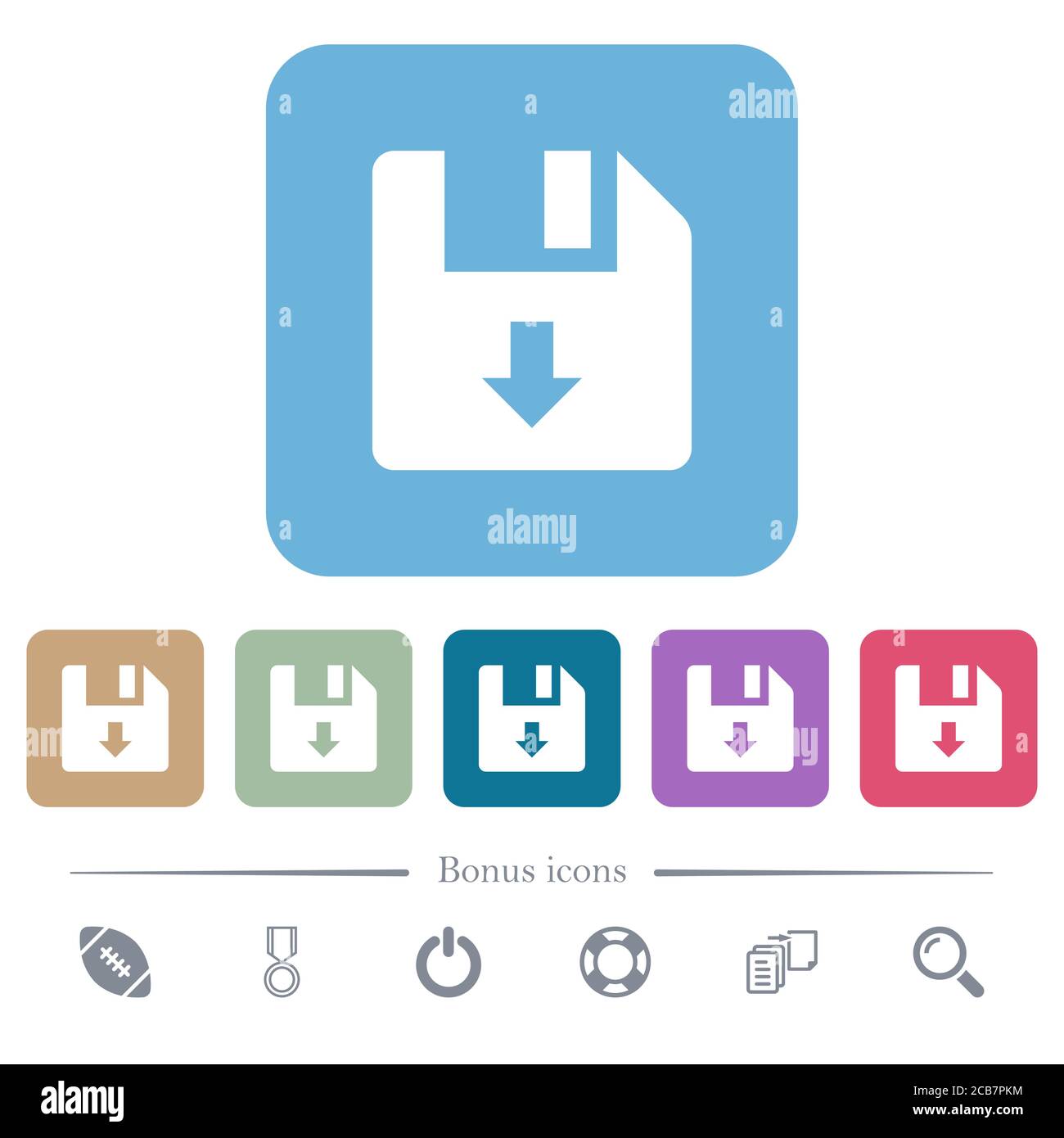 Move down file white flat icons on color rounded square backgrounds. 6 ...