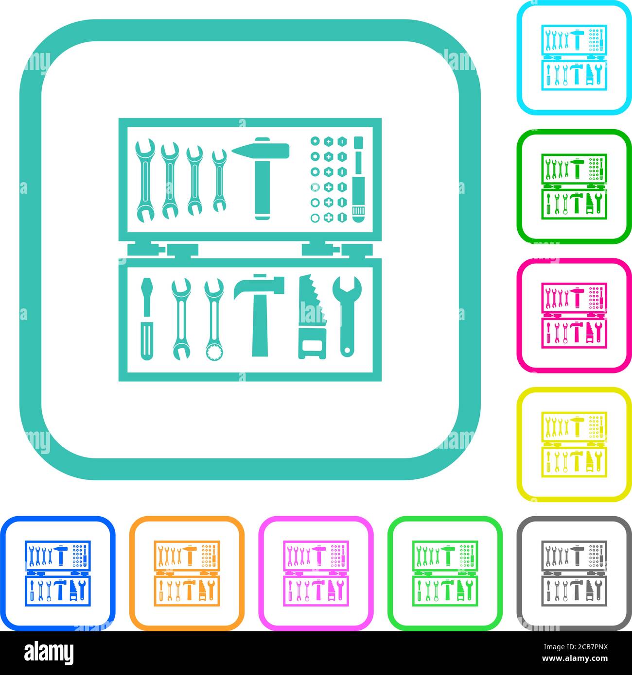 Open toolbox vivid colored flat icons in curved borders on white ...