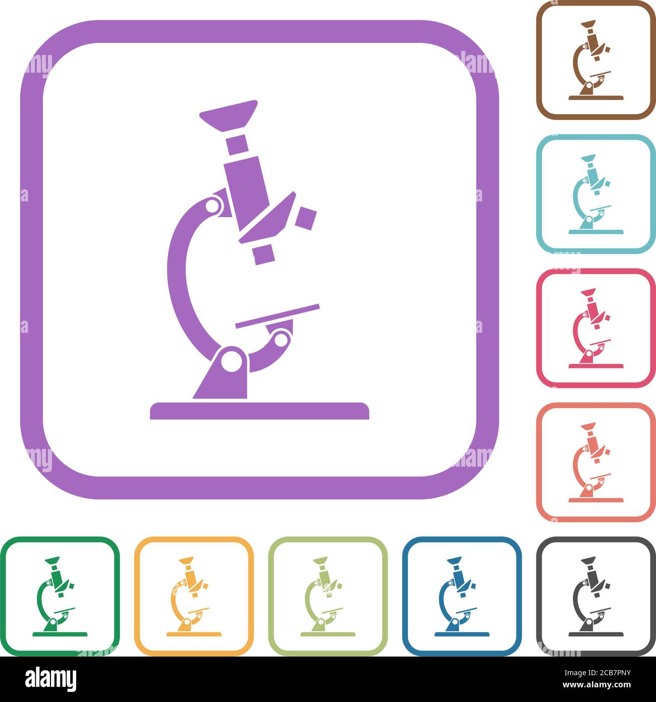 Microscope simple icons in color rounded square frames on white ...