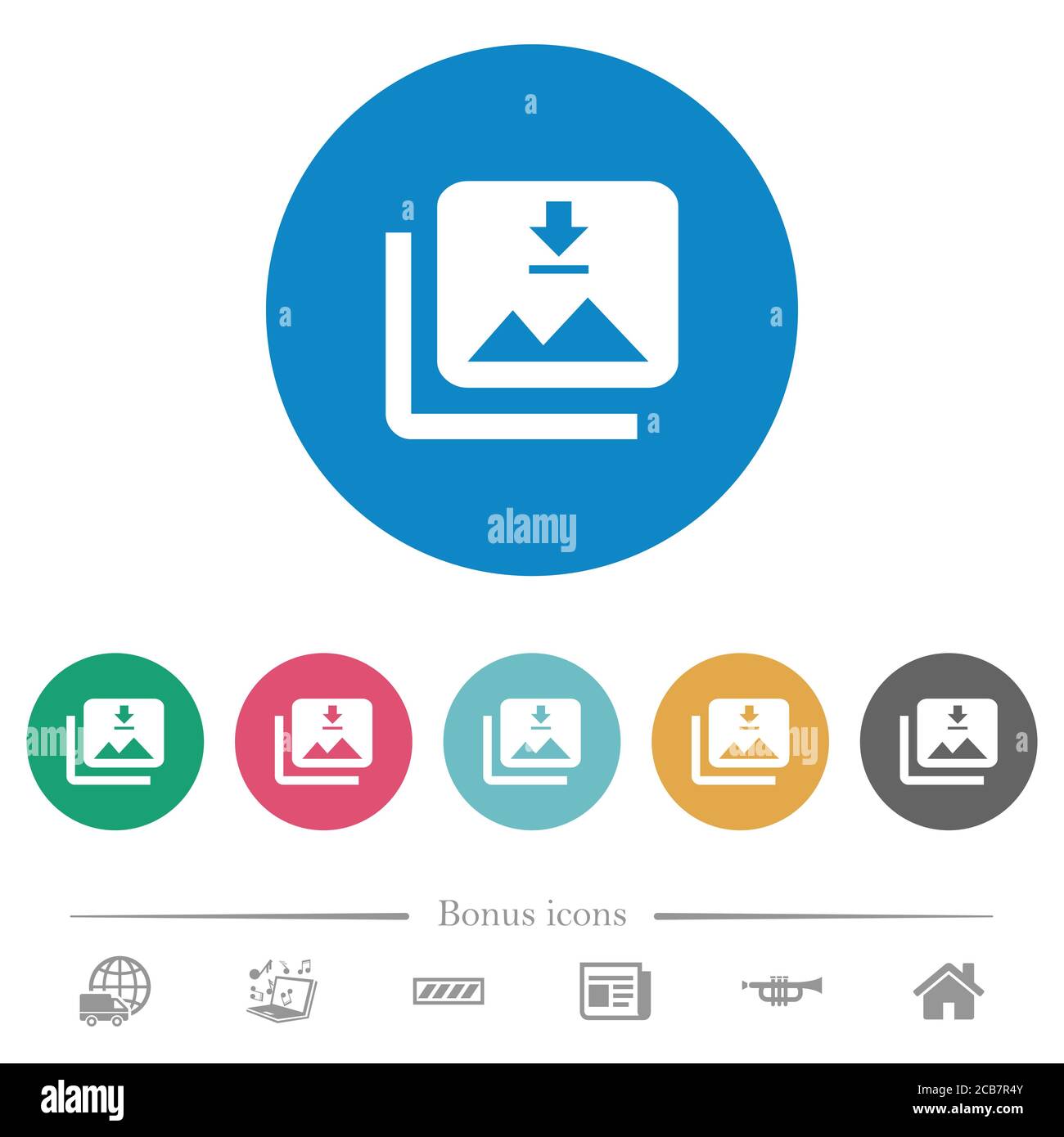 Download multiple images flat white icons on round color backgrounds. 6 ...