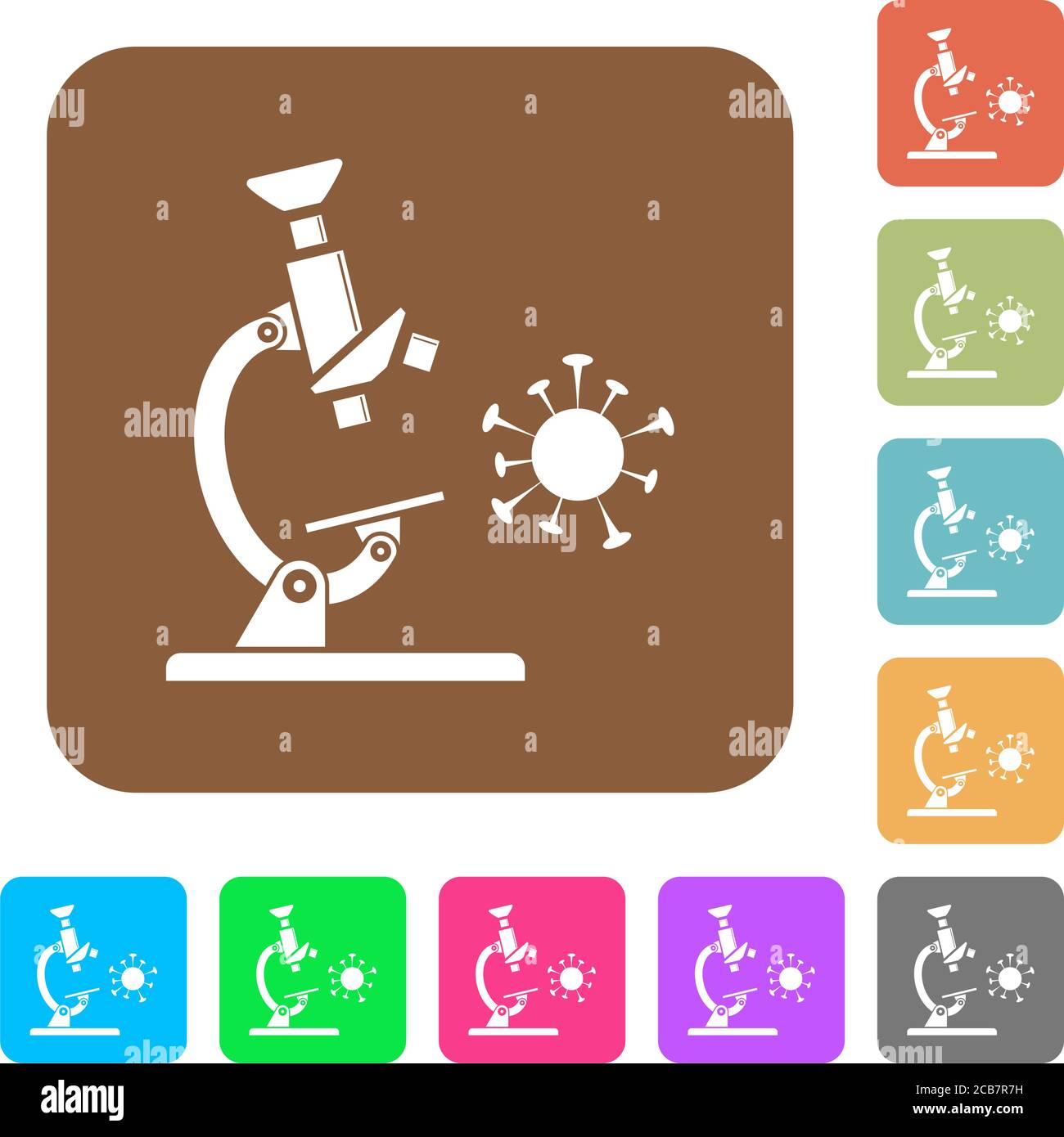 Microscope and virus flat icons on rounded square vivid color ...