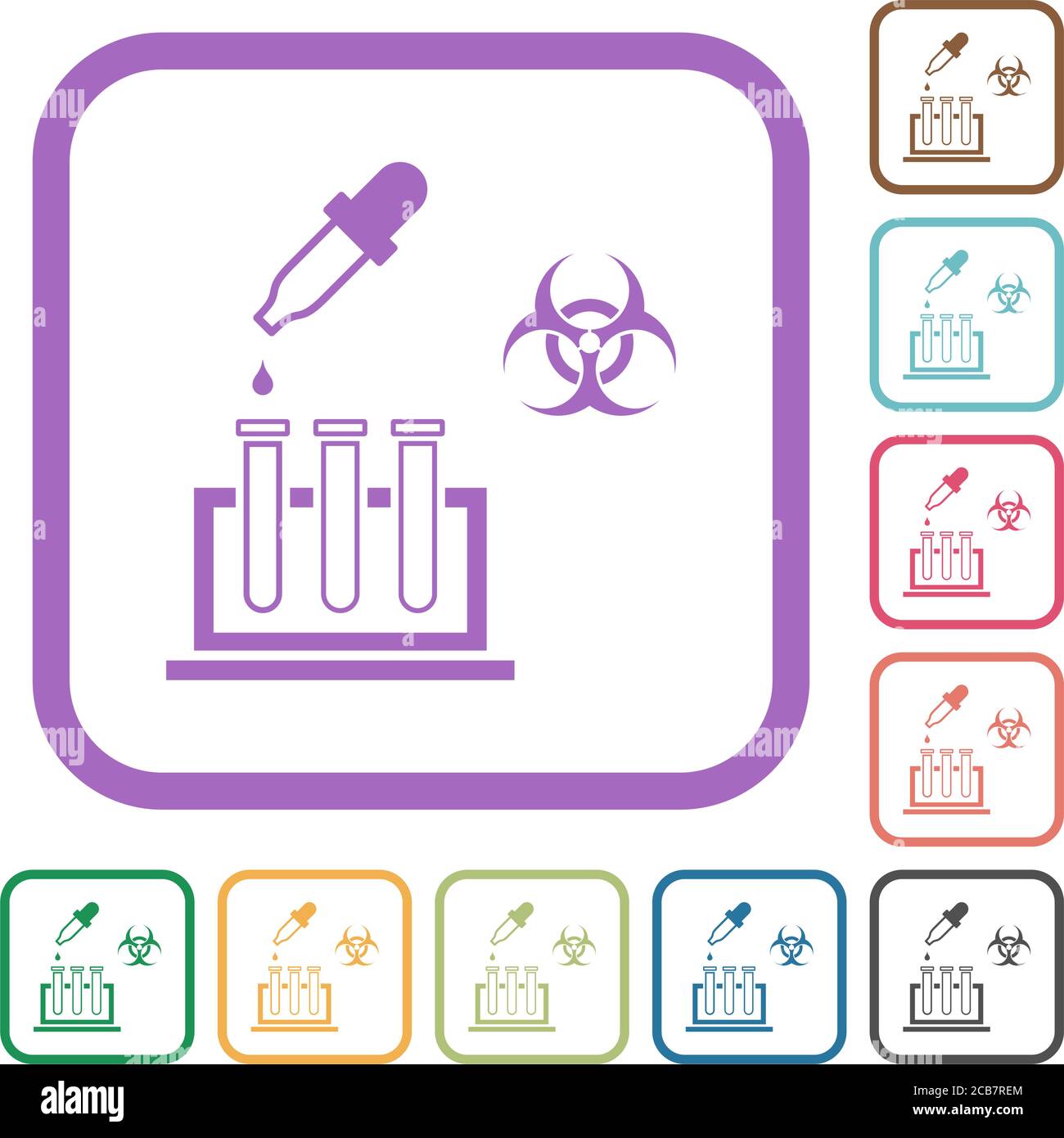 Biological experiment simple icons in color rounded square frames on ...