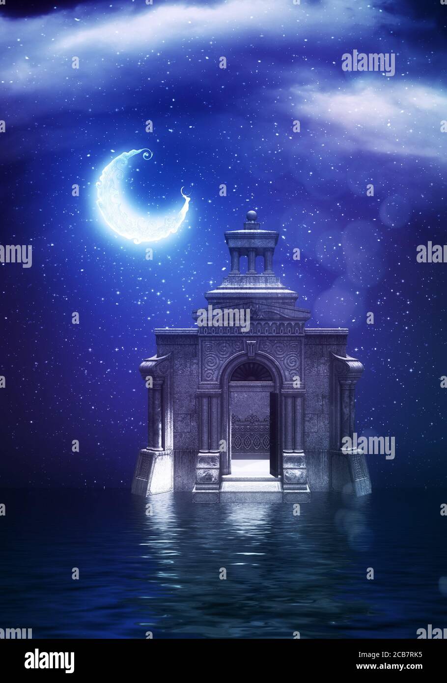 Old crypt or temple in the starry space, esoteric 3d illustration Stock ...