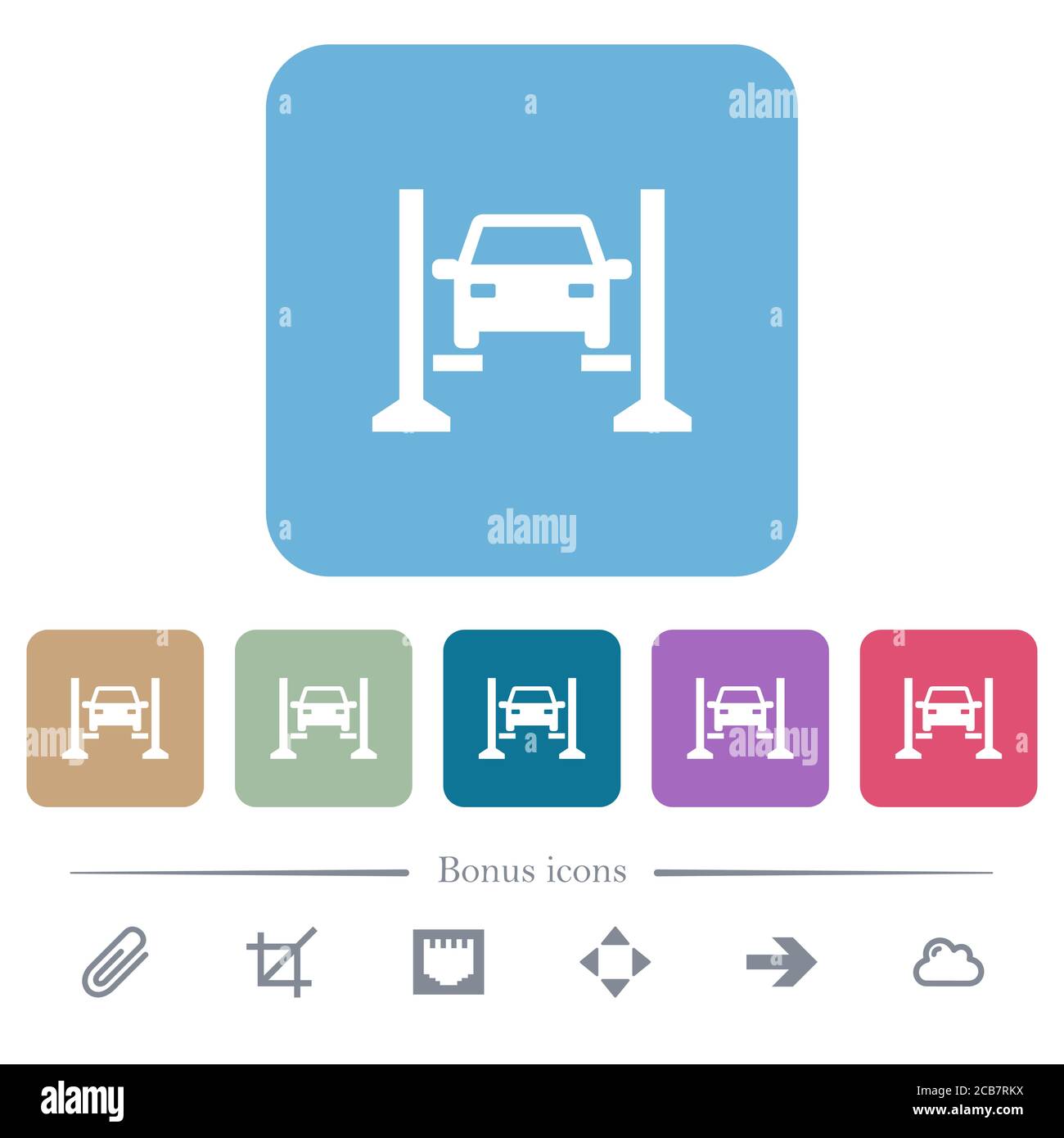 Car service white flat icons on color rounded square backgrounds. 6 ...
