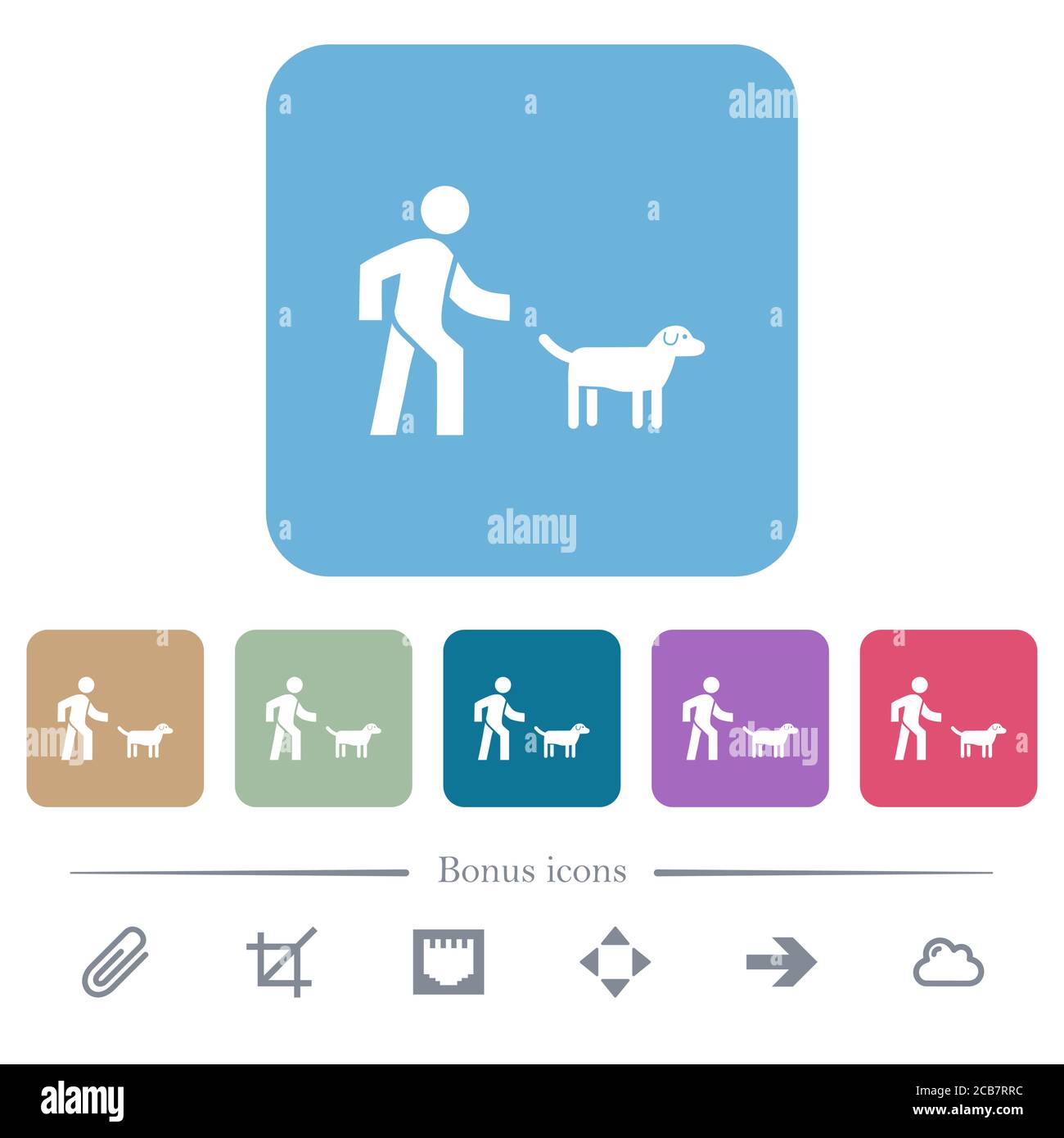 Dog walking white flat icons on color rounded square backgrounds. 6 bonus icons included Stock ...