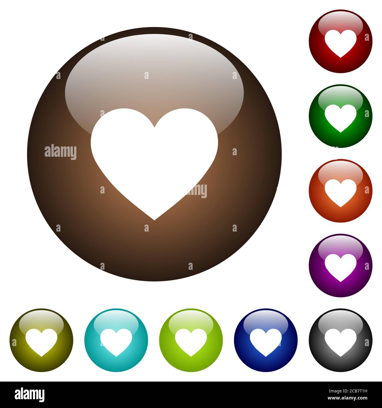 Heart card symbol white icons on round glass buttons in multiple colors ...