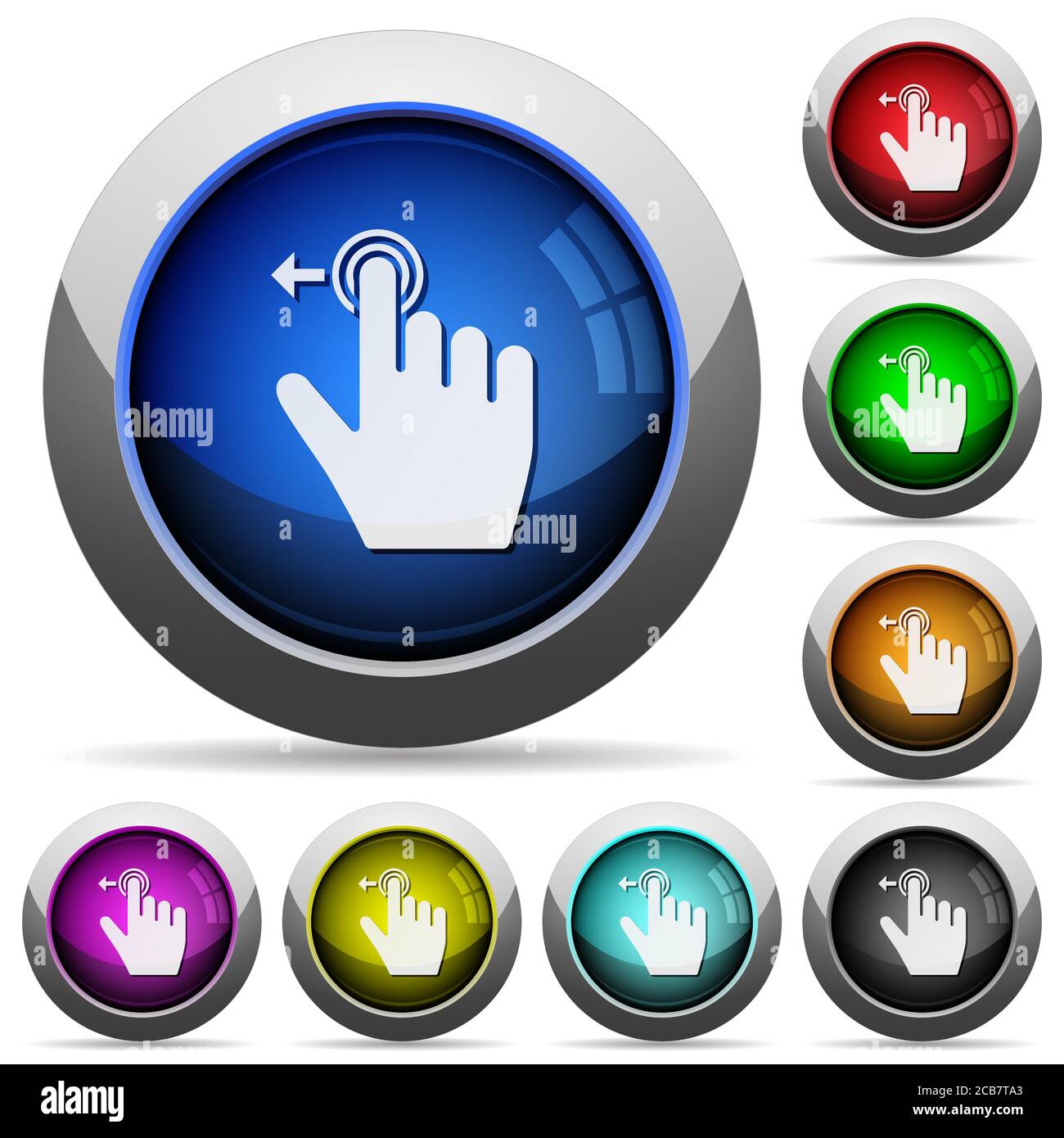Right handed slide left gesture icons in round glossy buttons with ...