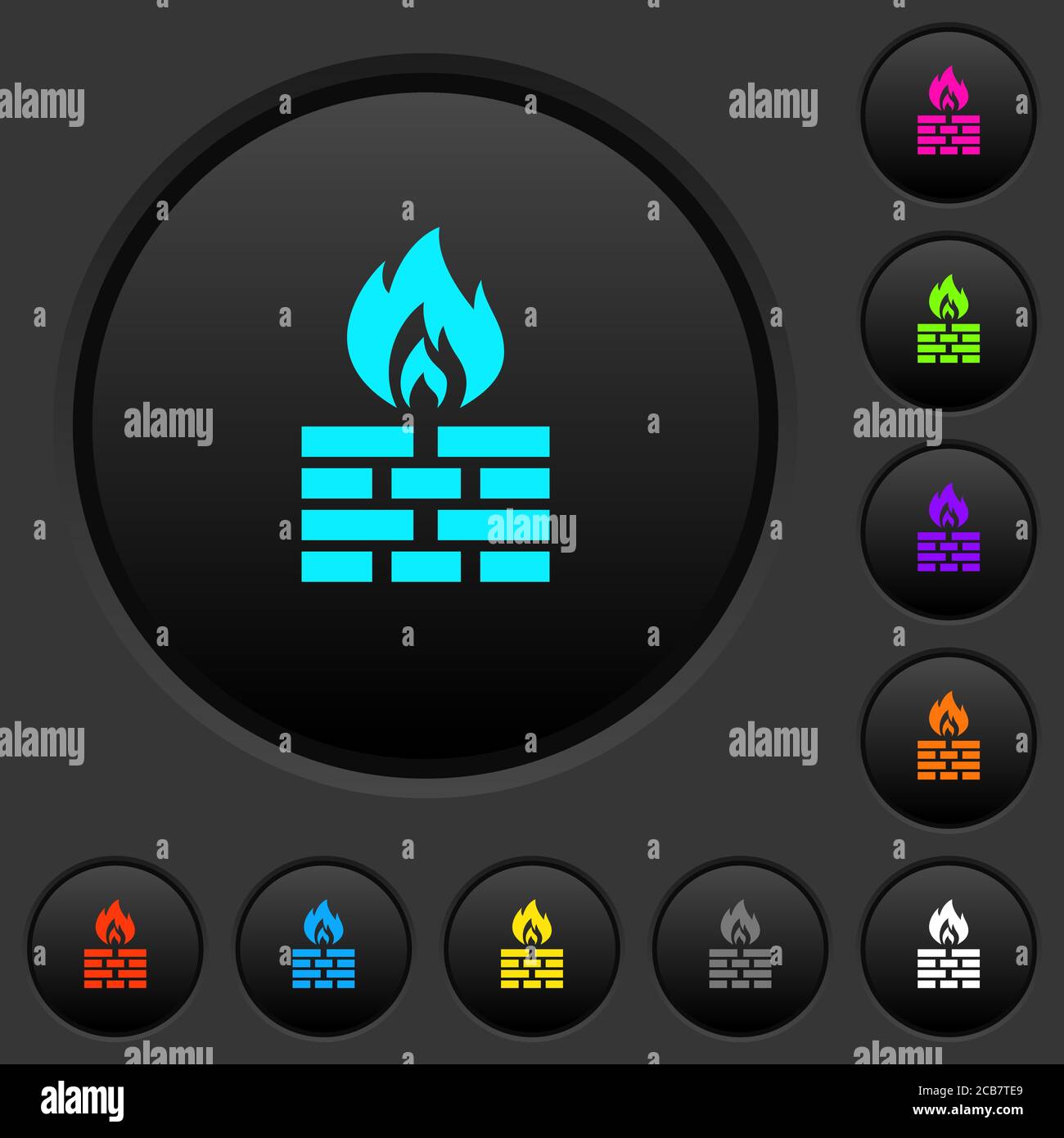 Firewall dark push buttons with vivid color icons on dark grey ...