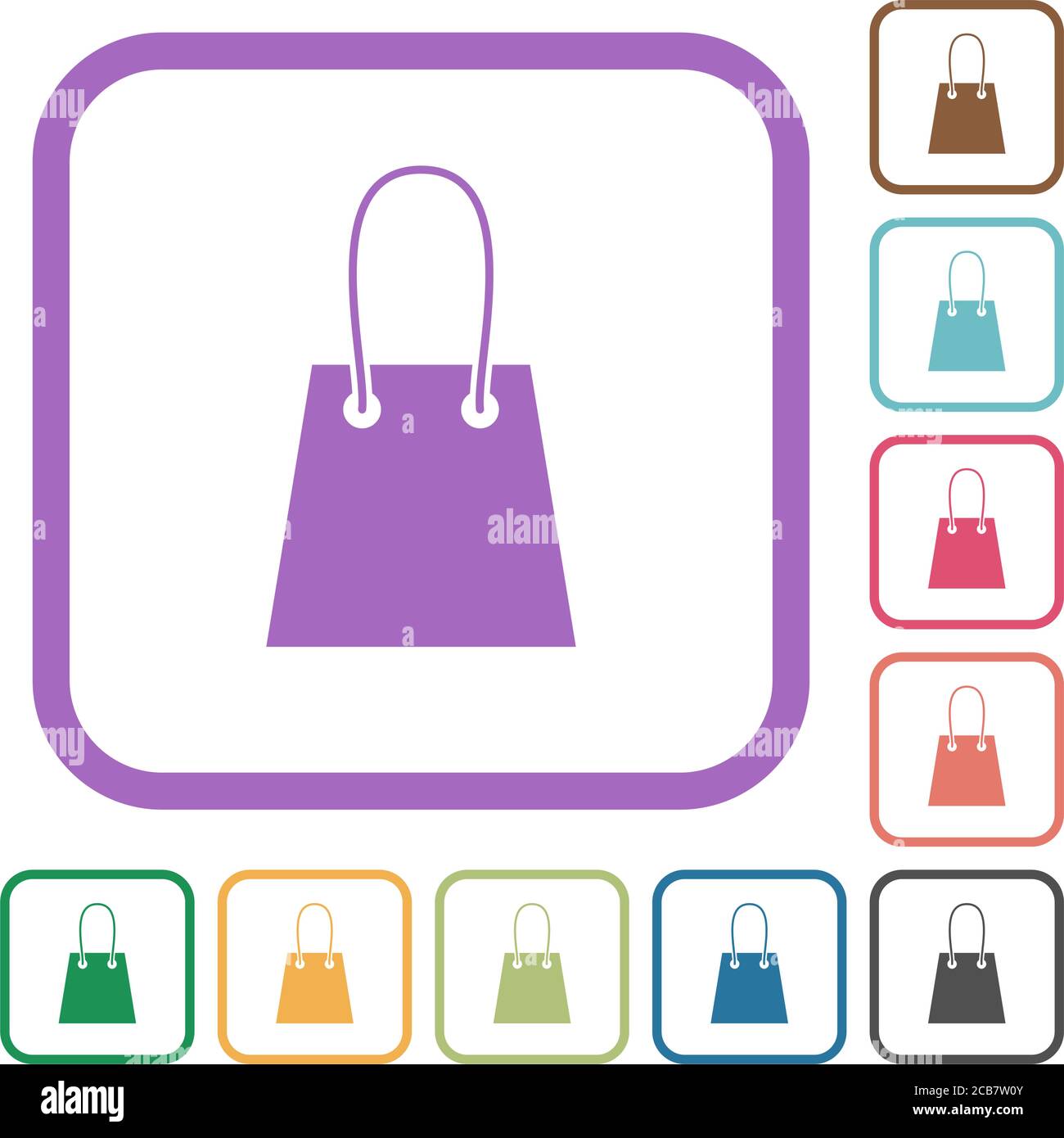 Shopping bag simple icons in color rounded square frames on white ...