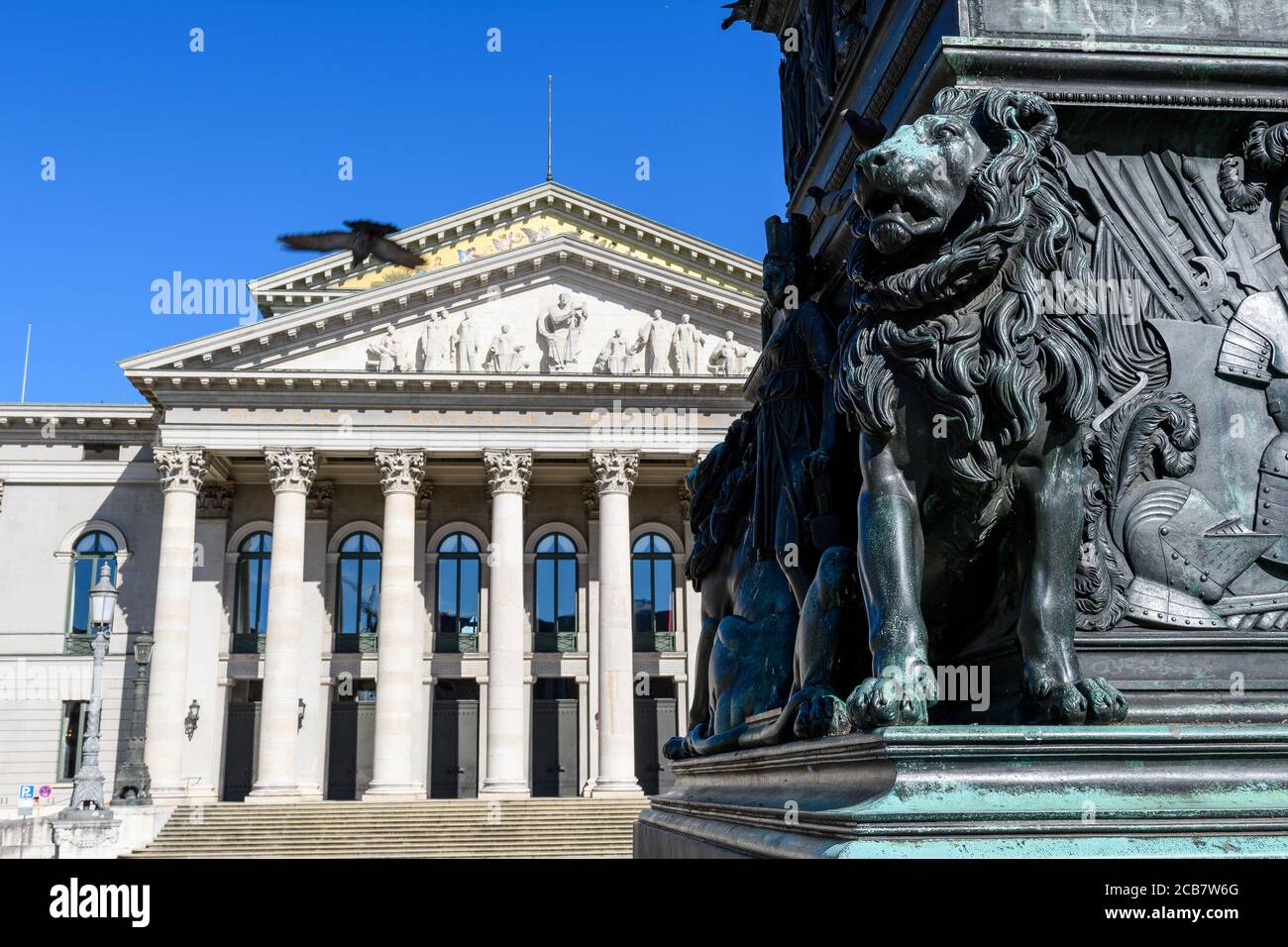 Head of the Bavarian lion at the Max Joseph monument in Munich ...