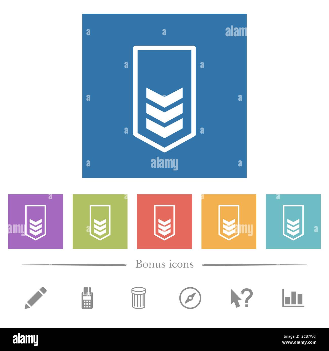 Military insignia with three chevrons flat white icons in square ...