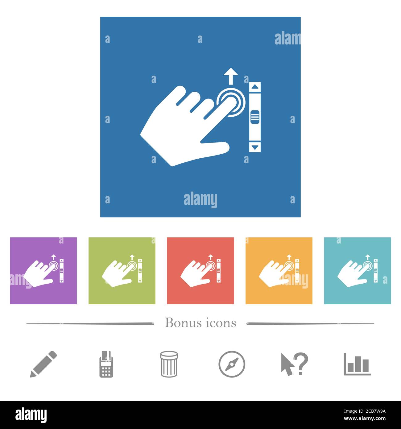 Left handed scroll up gesture flat white icons in square backgrounds. 6 ...