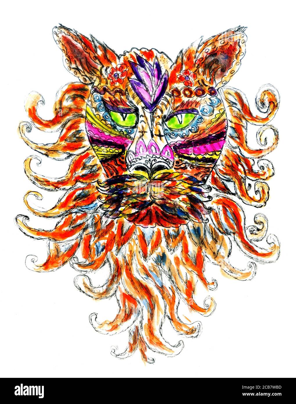 Decorative ornamental cat portrait hand drawn design Stock Photo - Alamy