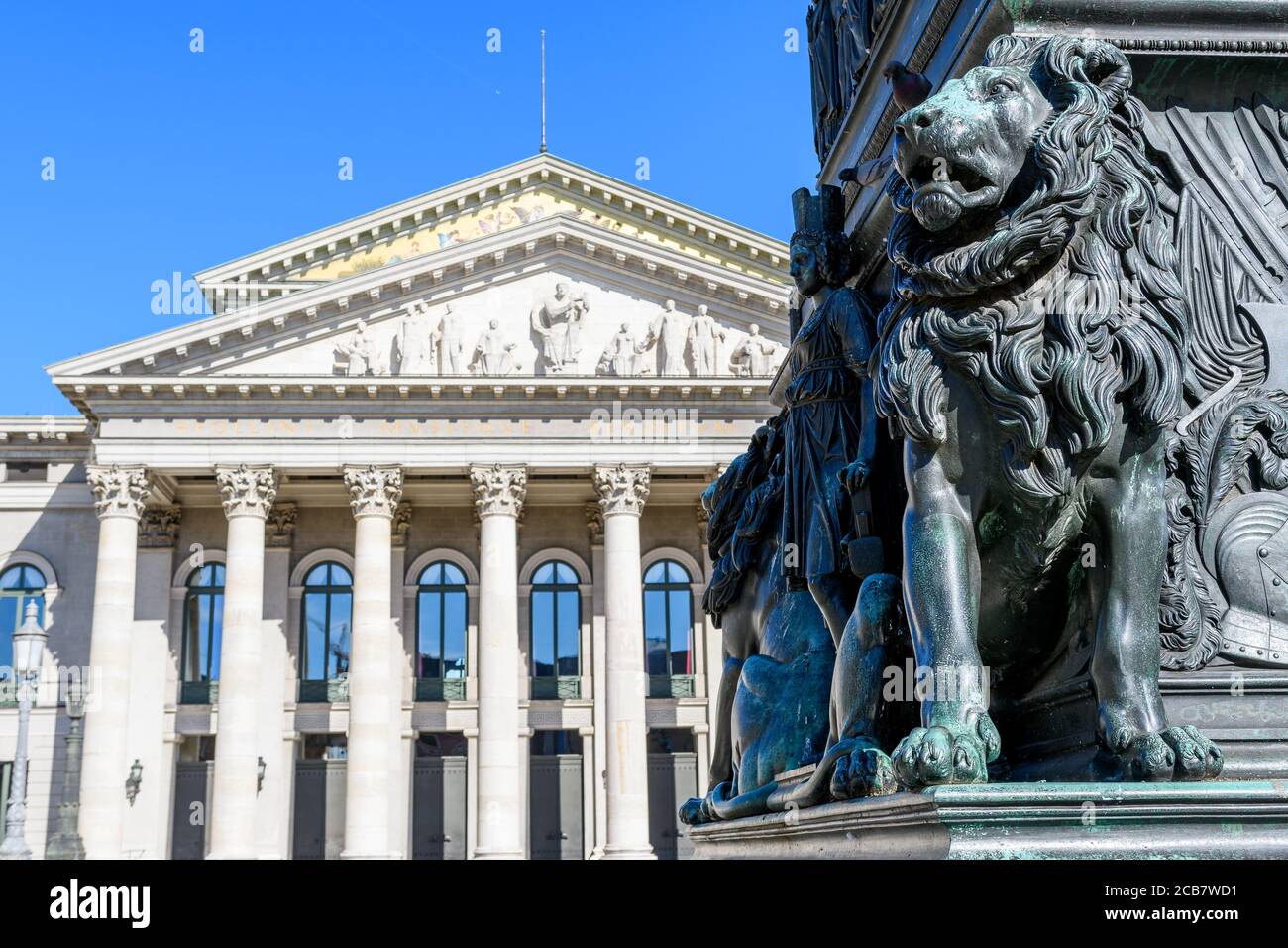 Head of the Bavarian lion at the Max Joseph monument in Munich ...