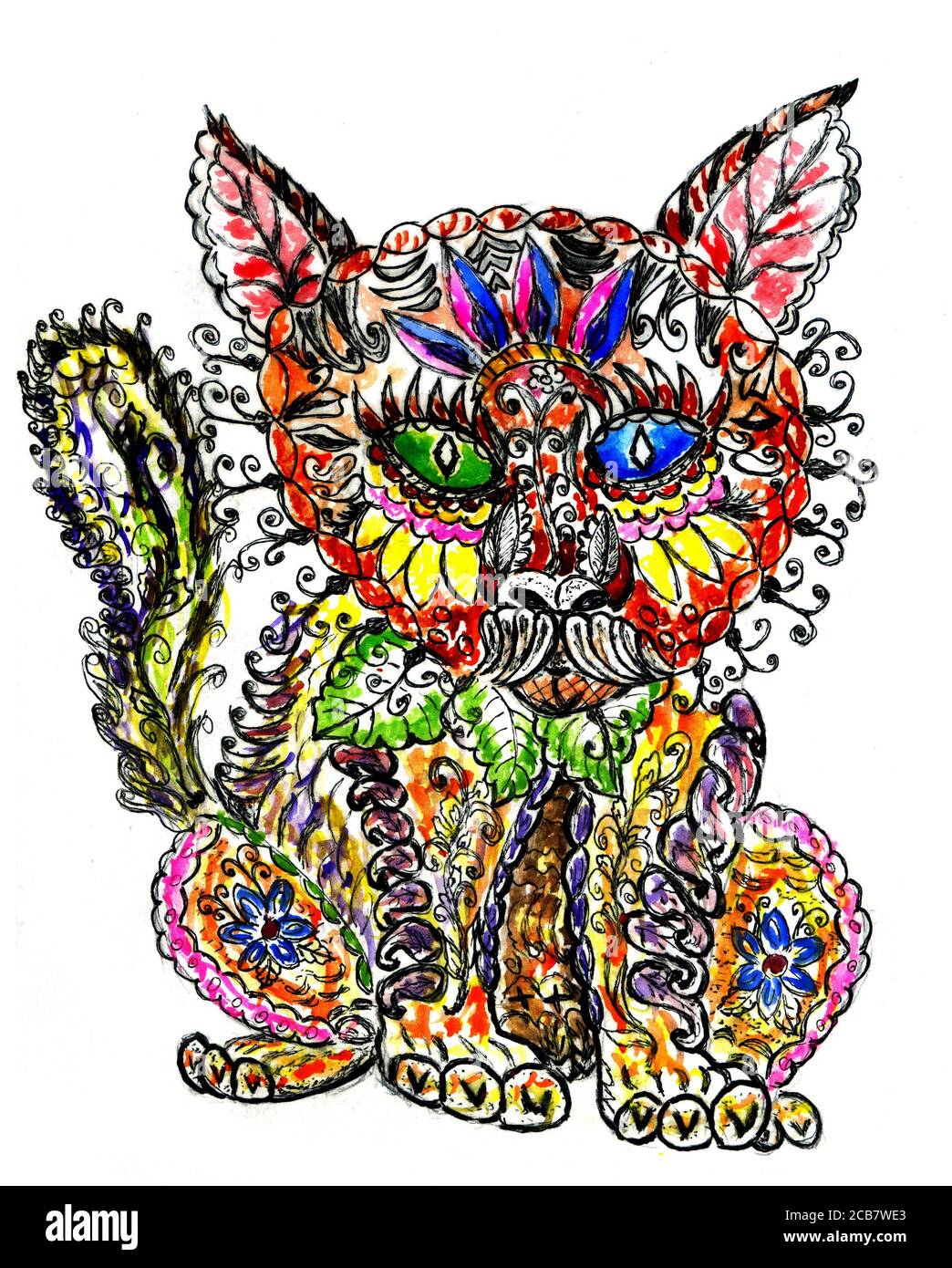 Decorative ornamental cat portrait hand drawn design Stock Photo - Alamy