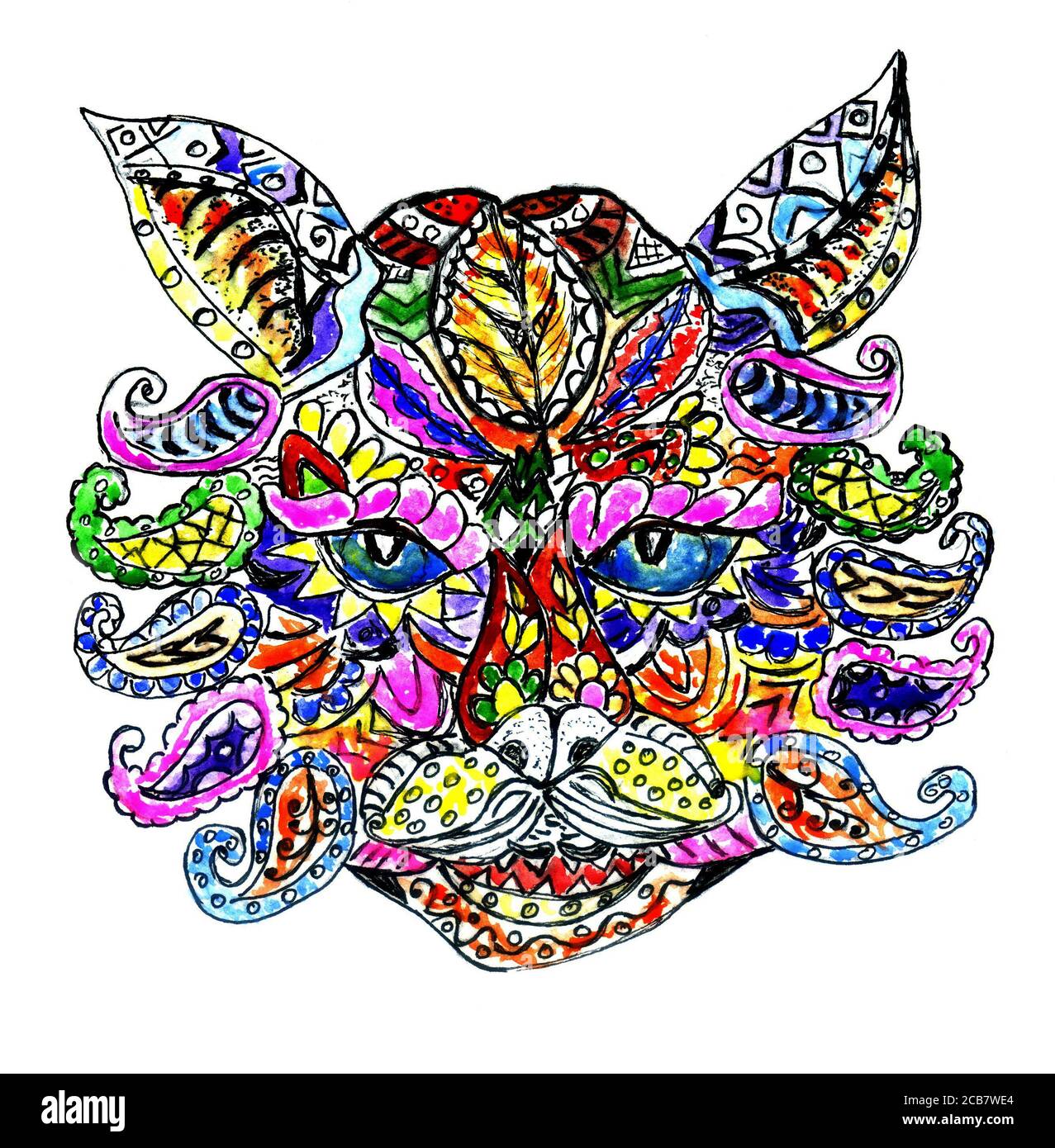 Decorative ornamental cat portrait hand drawn design Stock Photo - Alamy