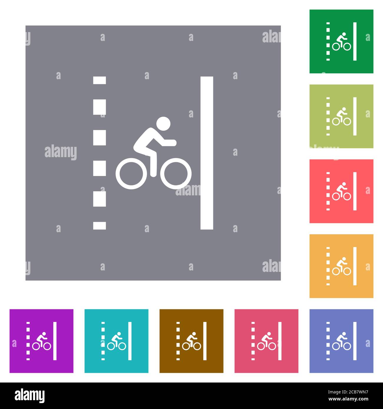 Bicycle lane flat icons on simple color square backgrounds Stock Vector ...