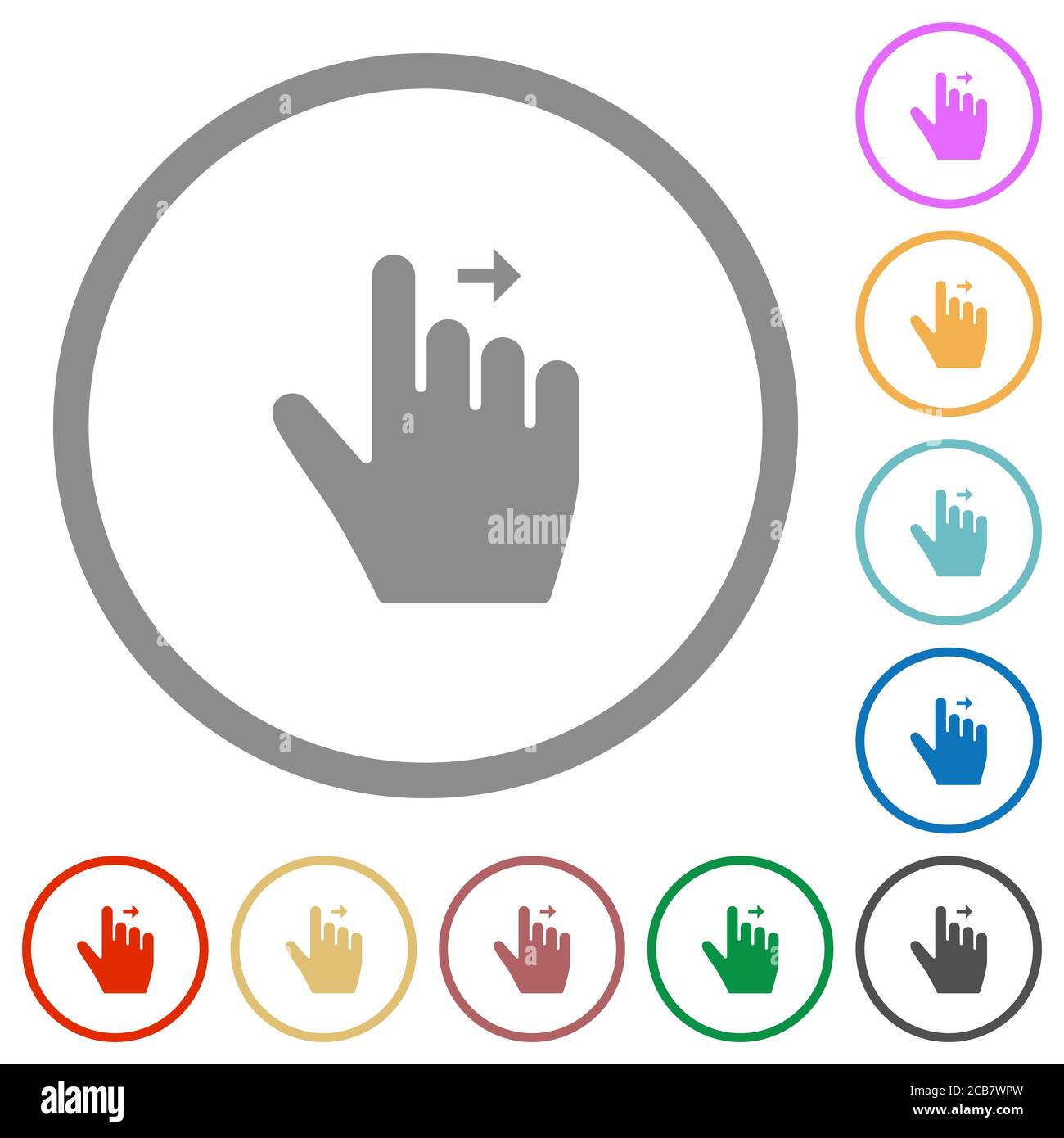 Right handed move right gesture flat color icons in round outlines on ...