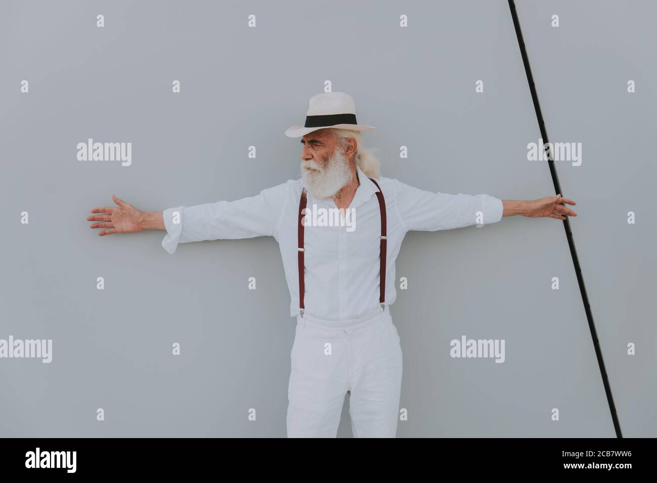 Old man lifestyle portraits. Senior hipster wearing cuban style clothes ...