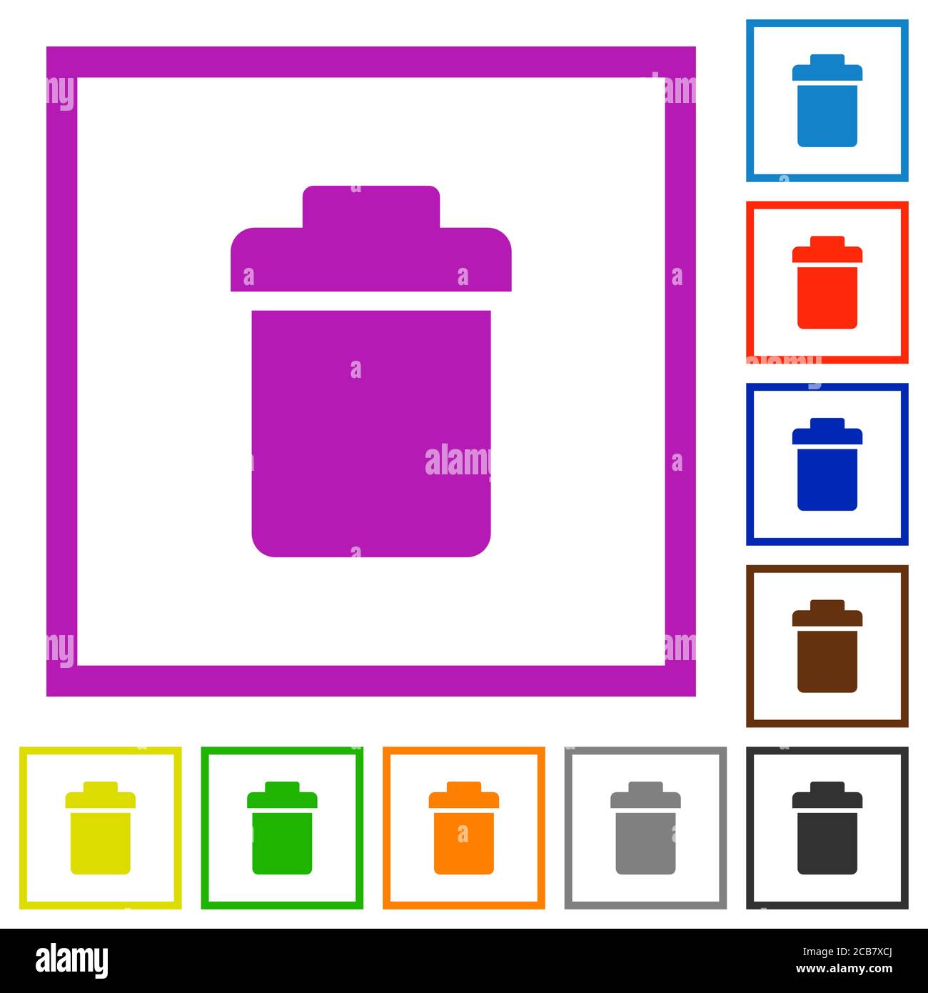 Single trash flat color icons in square frames on white background ...