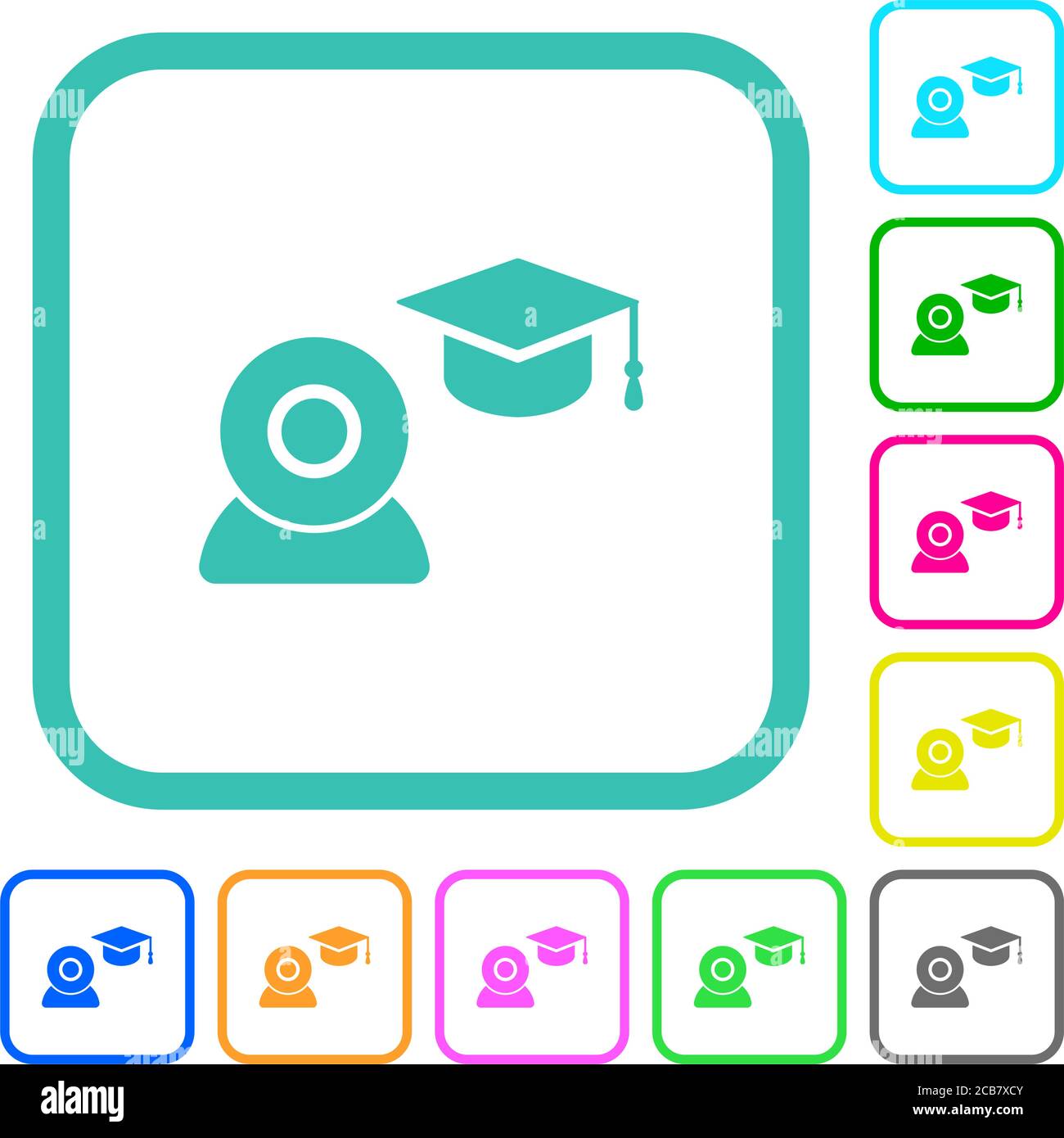 Distance learning vivid colored flat icons in curved borders on white ...