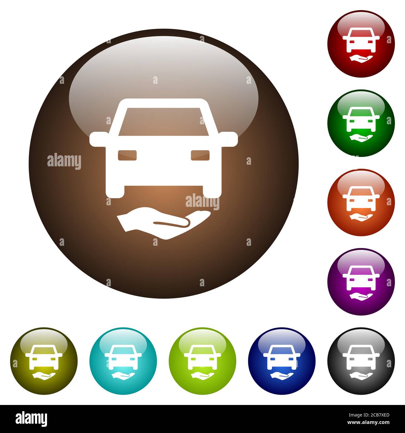 Car insurance white icons on round glass buttons in multiple colors ...