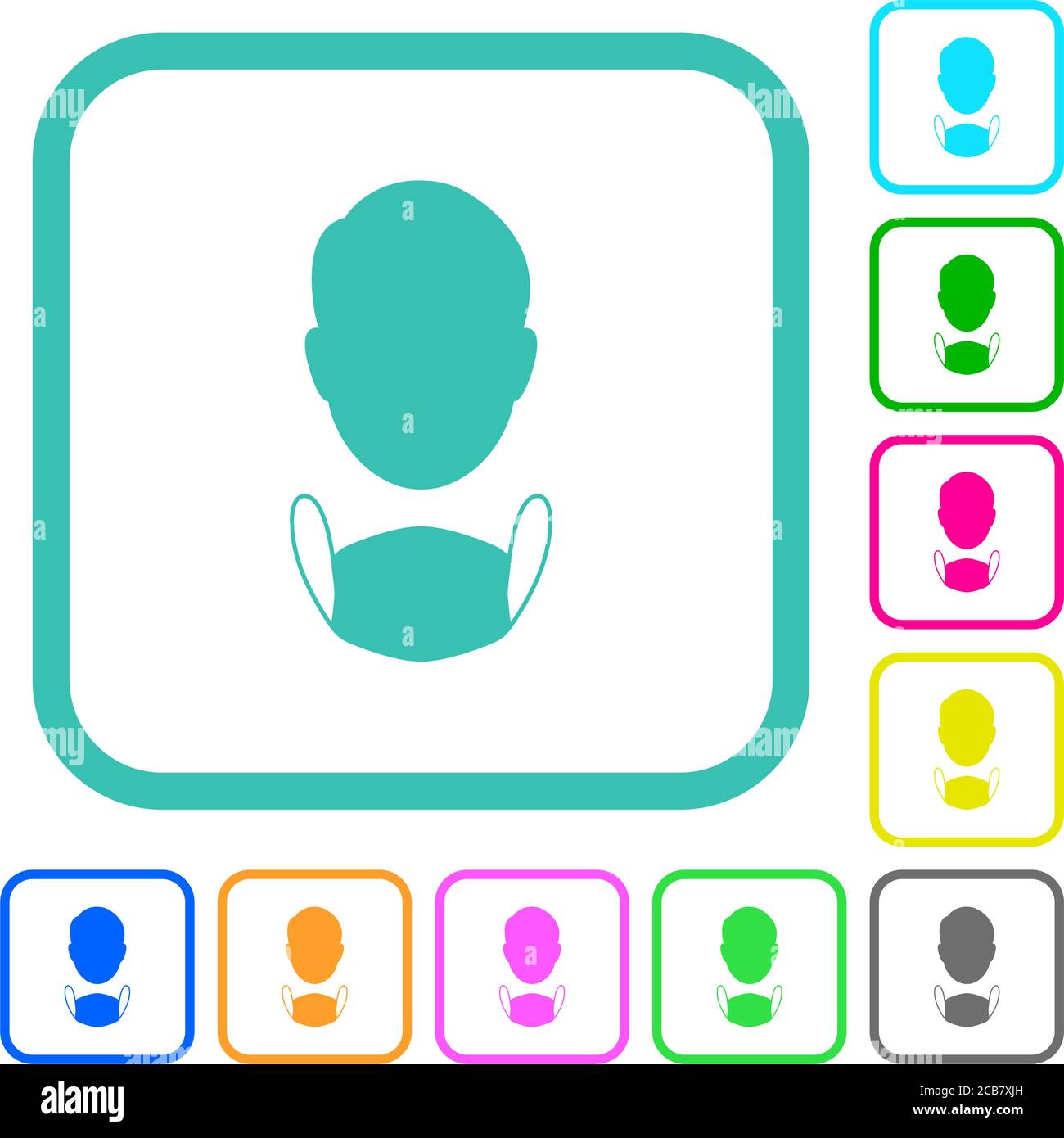 Face and medical mask vivid colored flat icons in curved borders on ...