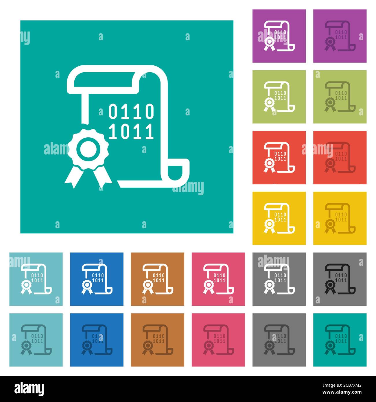 Digital certificate multi colored flat icons on plain square ...